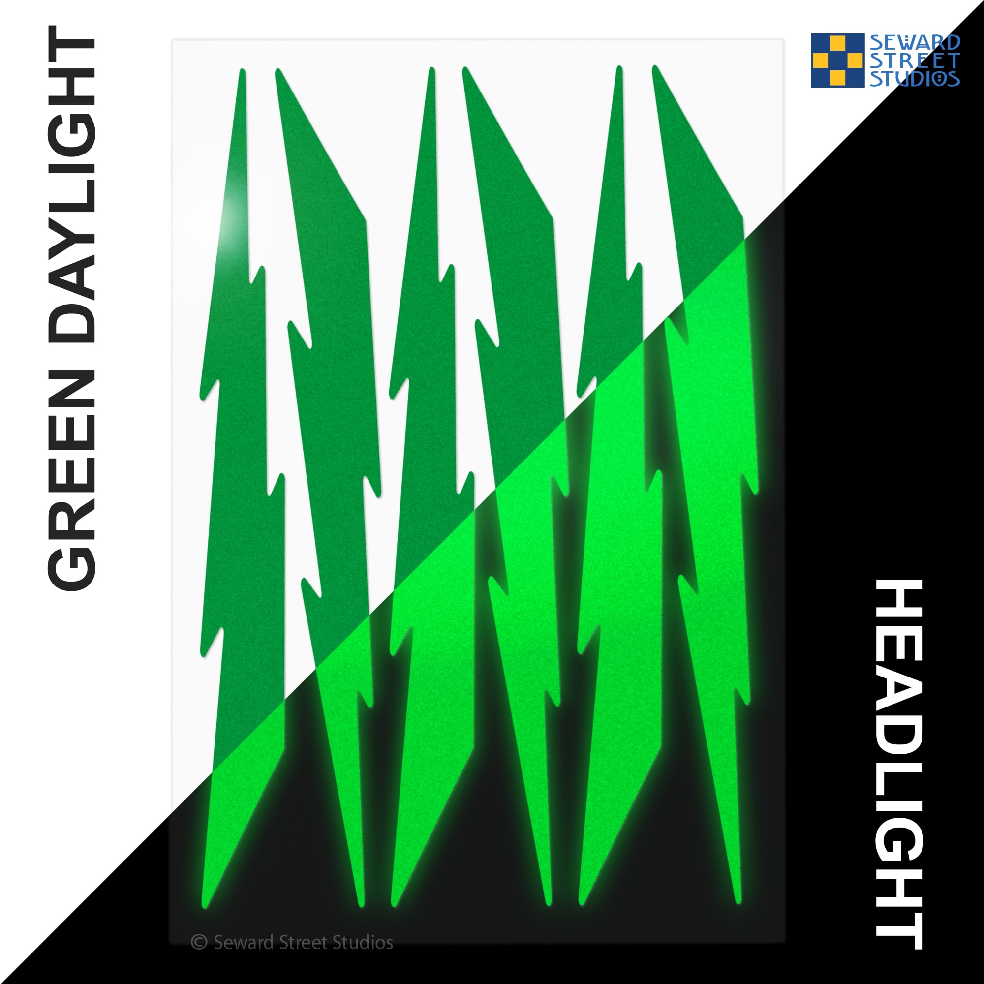 Set of 6 Green Lightning Bolts Reflective Helmet Decal Set, Lightning ...