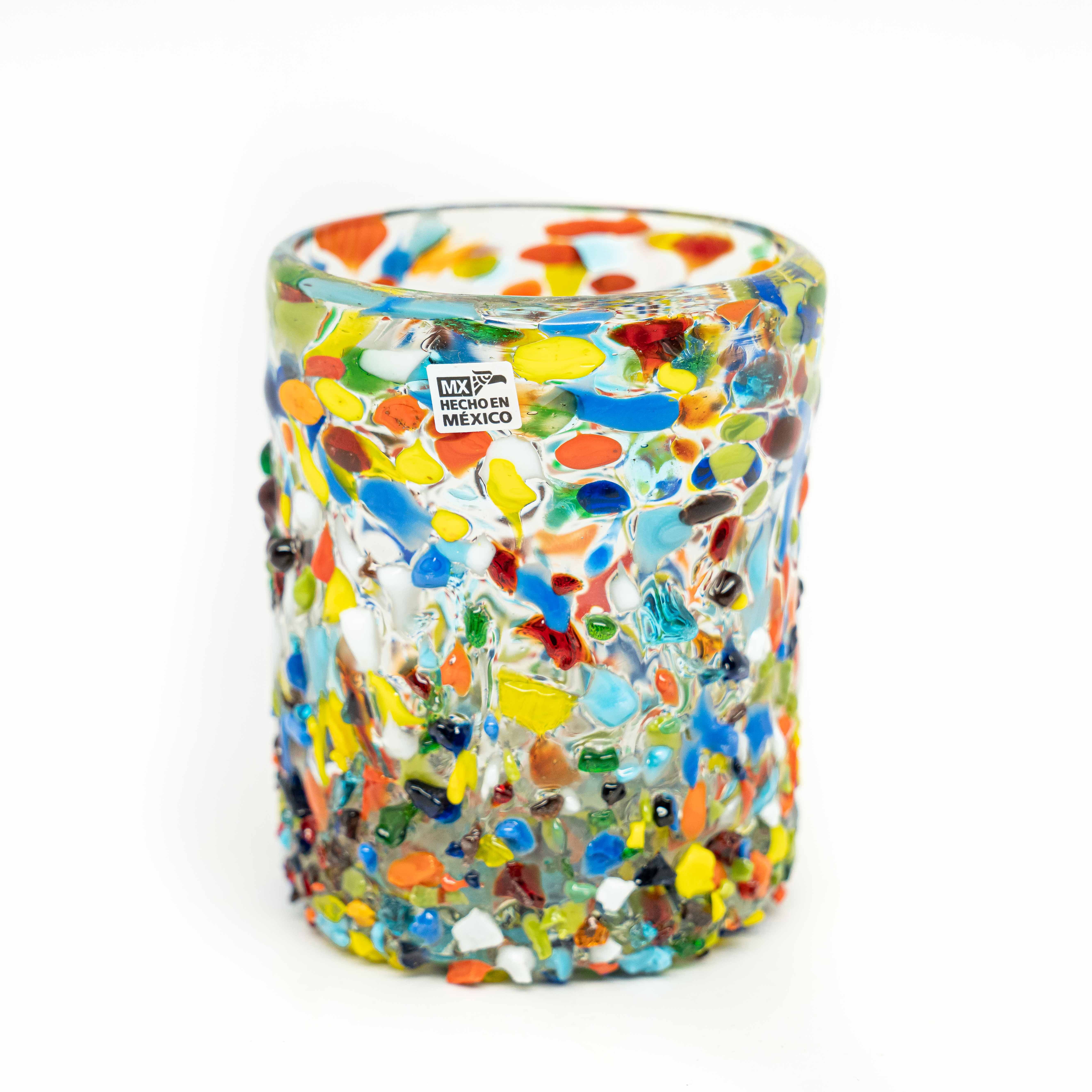 Set of 6 Hand-Blown Confetti Rock Tumbler (10 oz) Glasses from Mexico ...