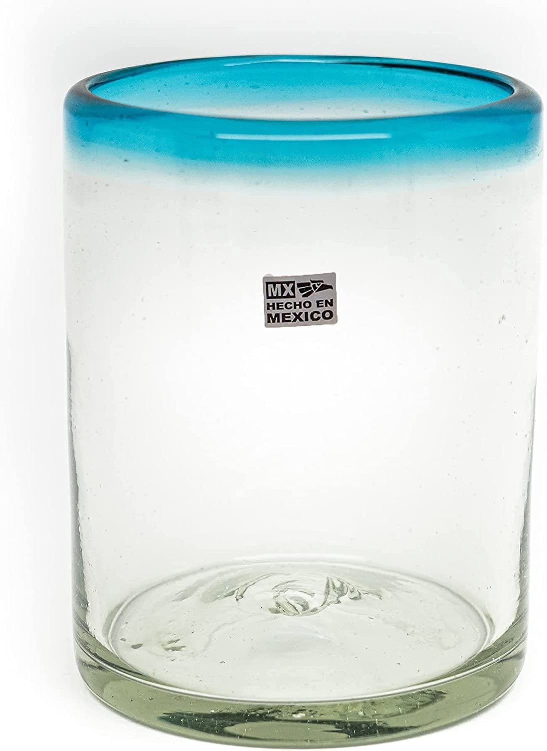 Emporion Set of 6 Hand-Blown Tumbler Glasses, 10 oz, Aquamarina Rim ...