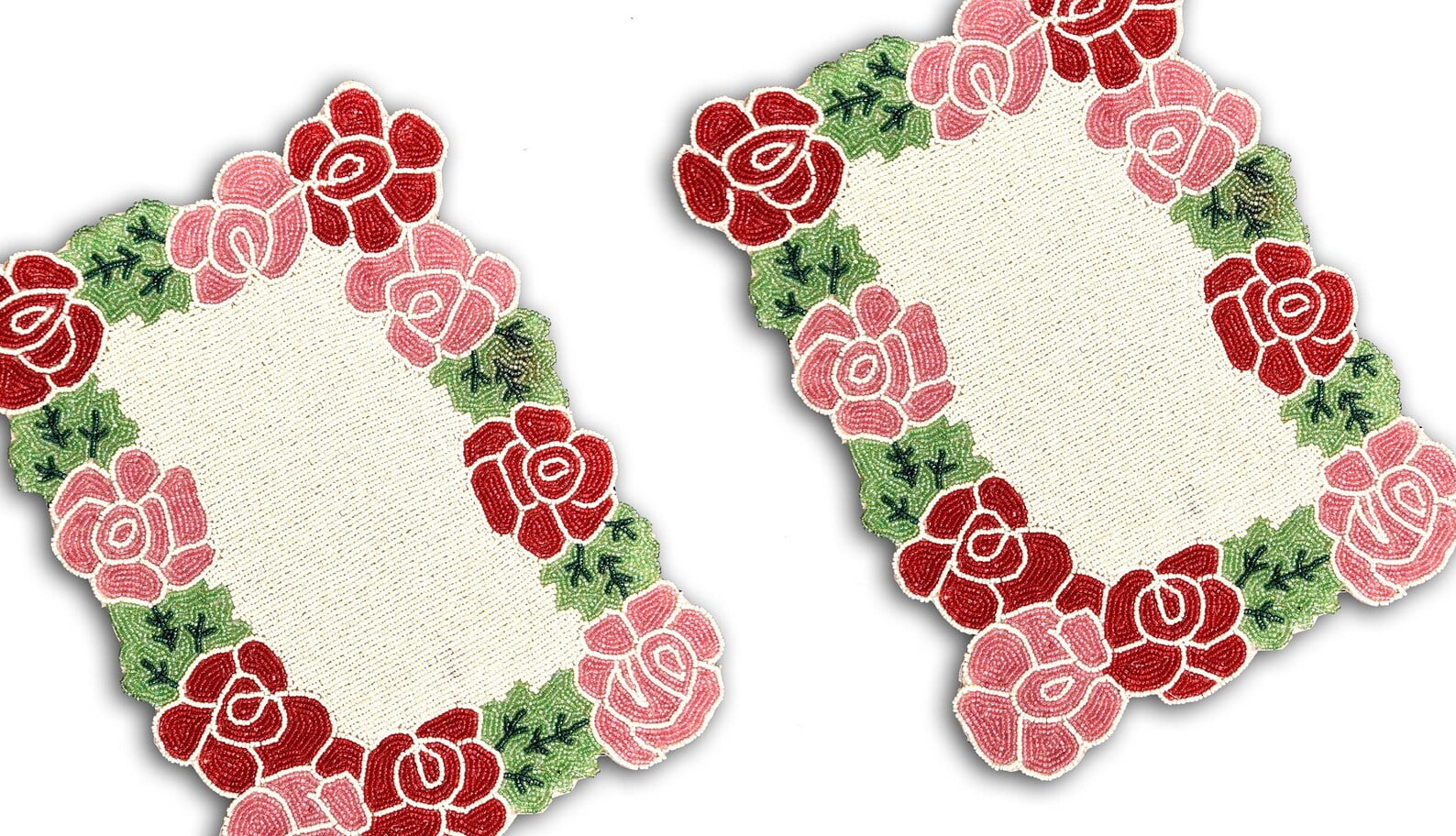 Set of 6 Handmade Bead Table Mat, Rose Design Table Mat, Multicolor ...