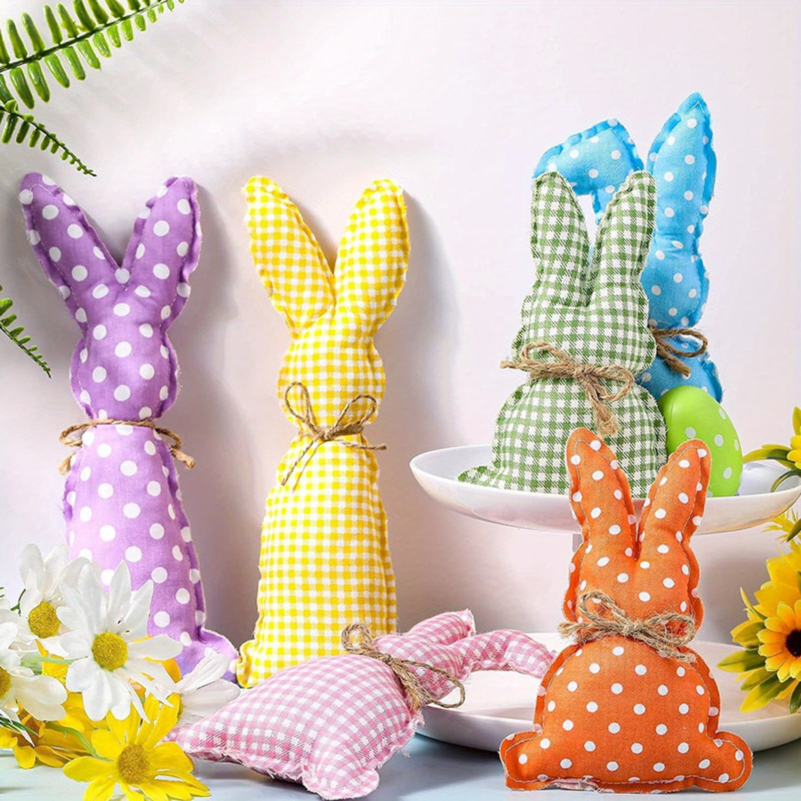 Set of 6 Handmade Fabric Easter Bunny Decorations Colorful Polka Dot ...