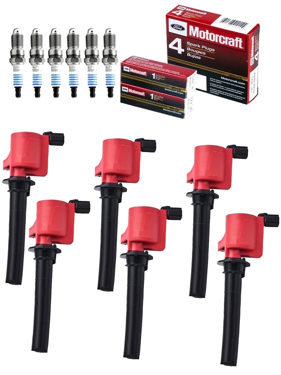 ISA Red Ignition Coils & Motorcraft Spark Plugs Engine Kit for Ford ...