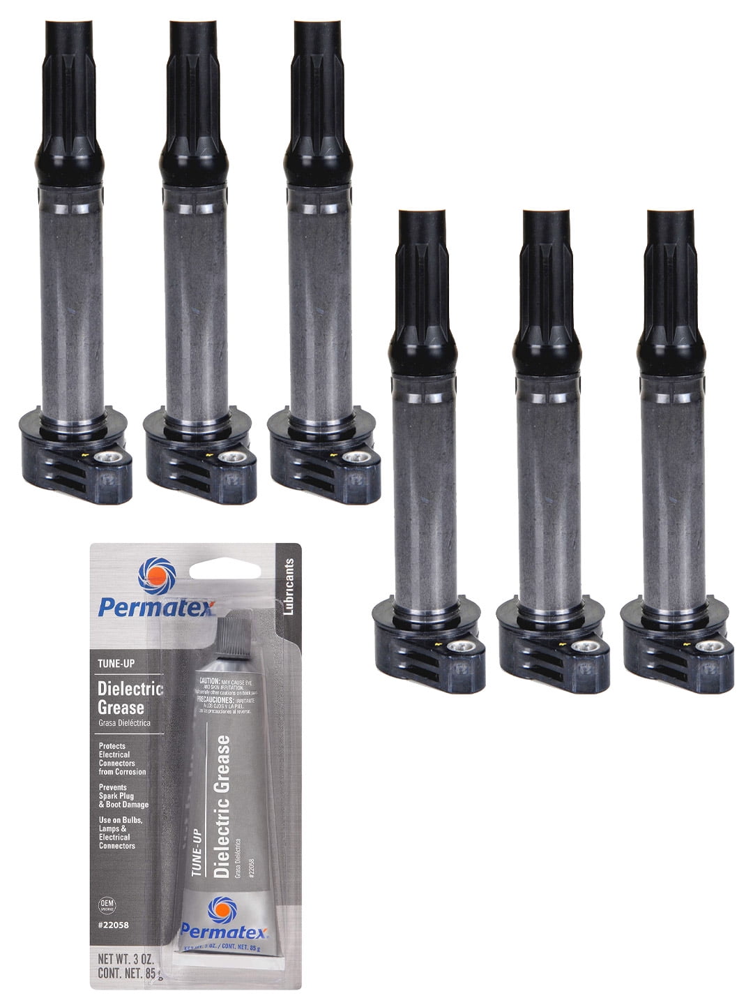 Set of 6 Ignition Coils and Permatex 22058 Dielectric Tune-Up Grease ...