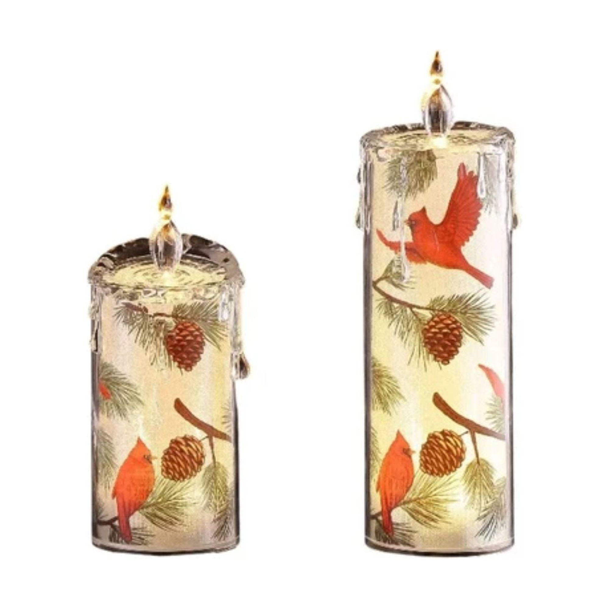 Set of 6 Ivory and Orange Cardinal with Pinecone LED Lighted Candles ...