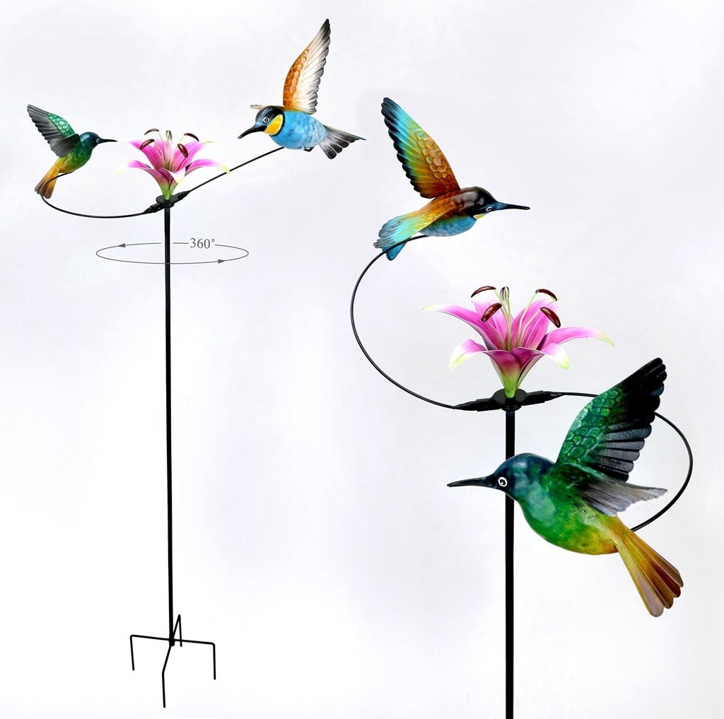 Set of 6 Kinetic Hummingbirds And Flower Spinner Stake - Walmart.com