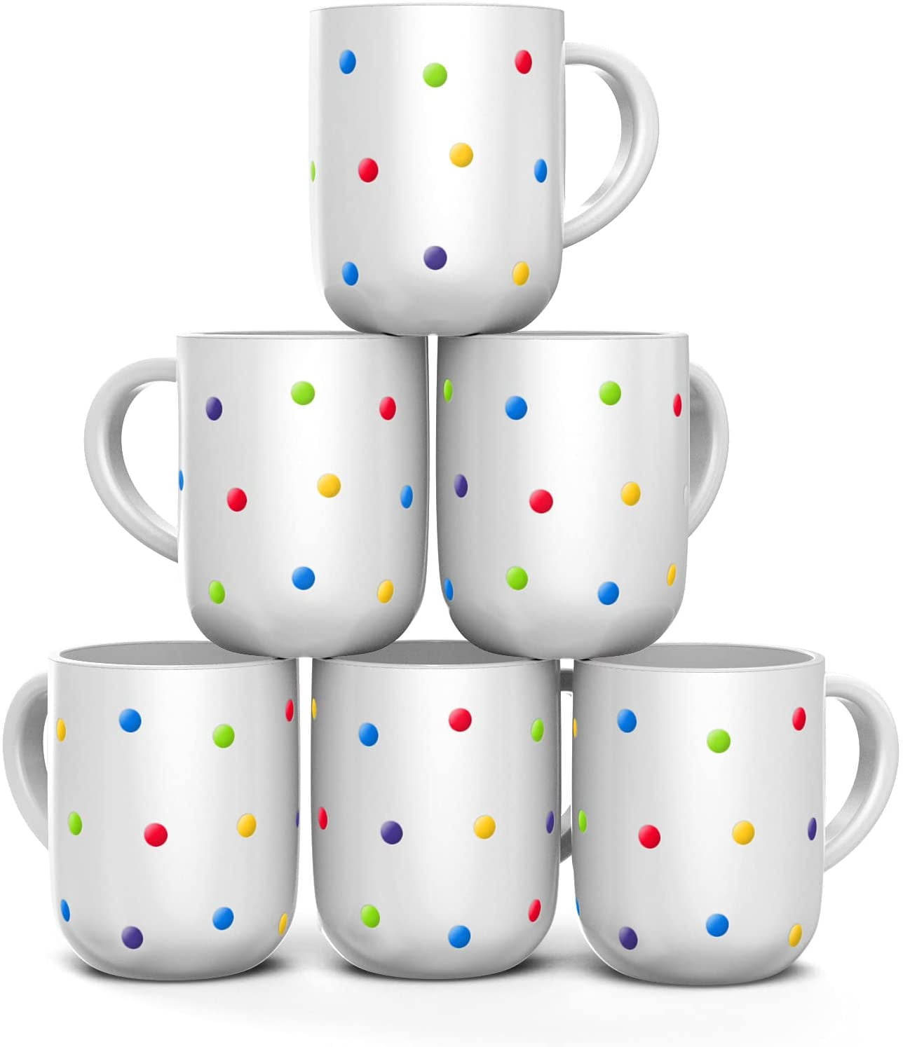 Set of 6 Large 16 Ounce Ceramic Coffee Mugs (White Polka Dot) - Walmart.com