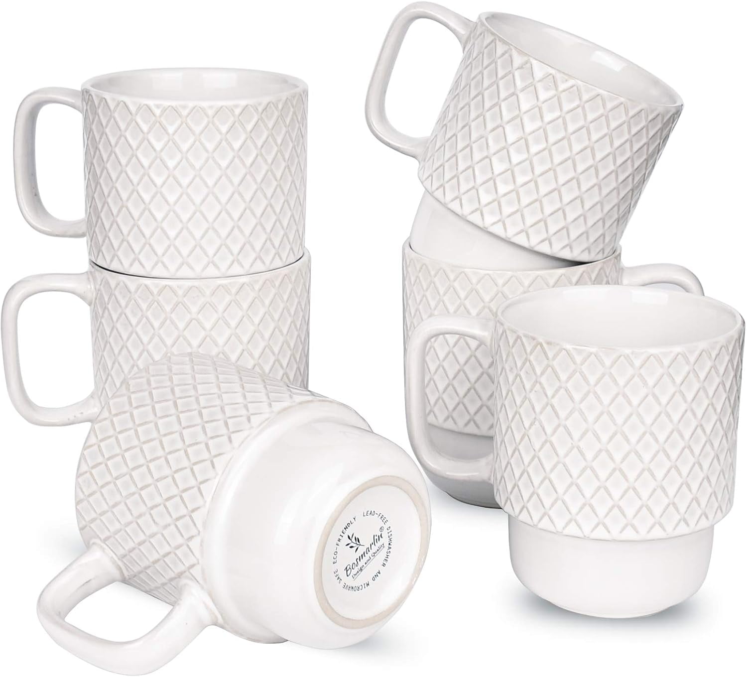 Set of 6 Large Ceramic Stackable Coffee Mugs, 17 Oz, Dishwasher and ...