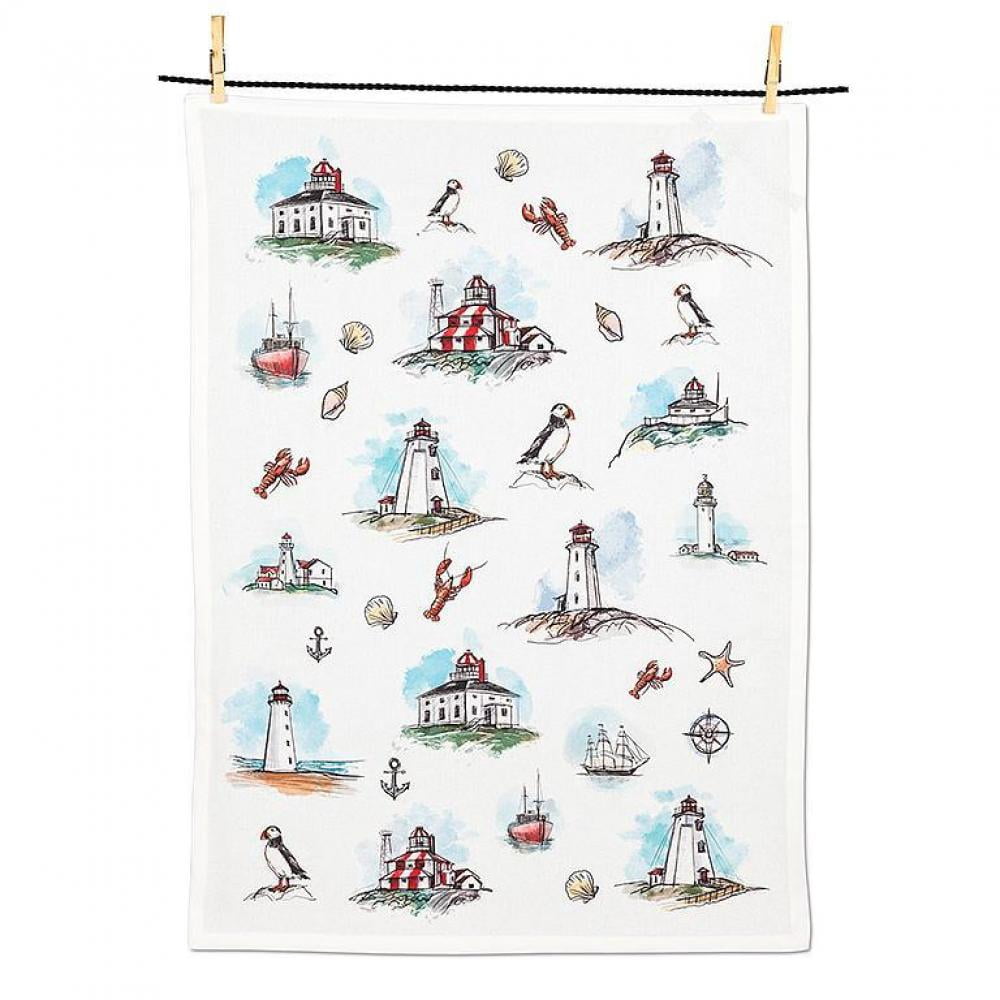 Set of 6 Lighthouses & Coastal Theme Print Tea Towel - Walmart.com