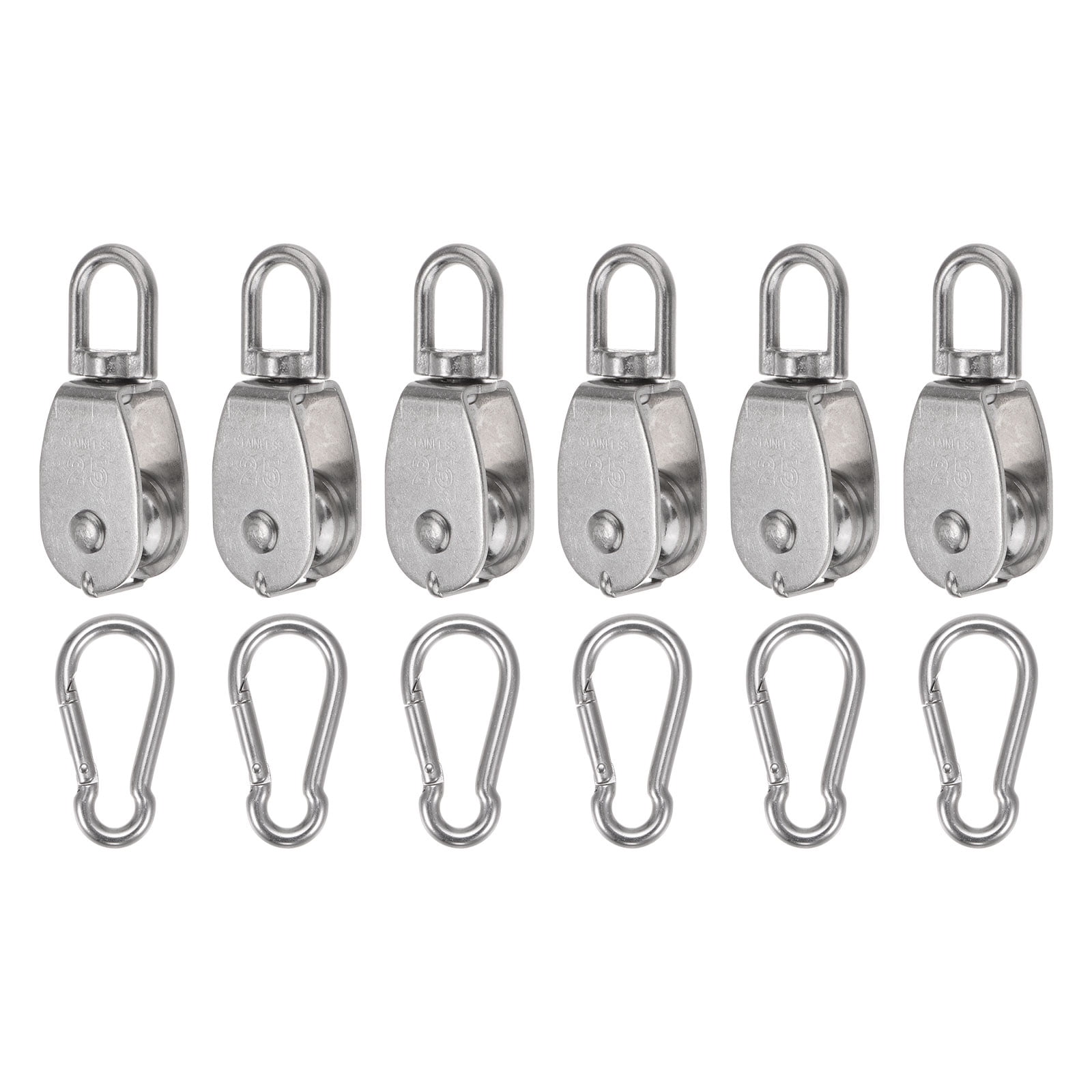 Set of 6 M25 Single Pulley Block with Spring Snap Hook, 304 Stainless ...