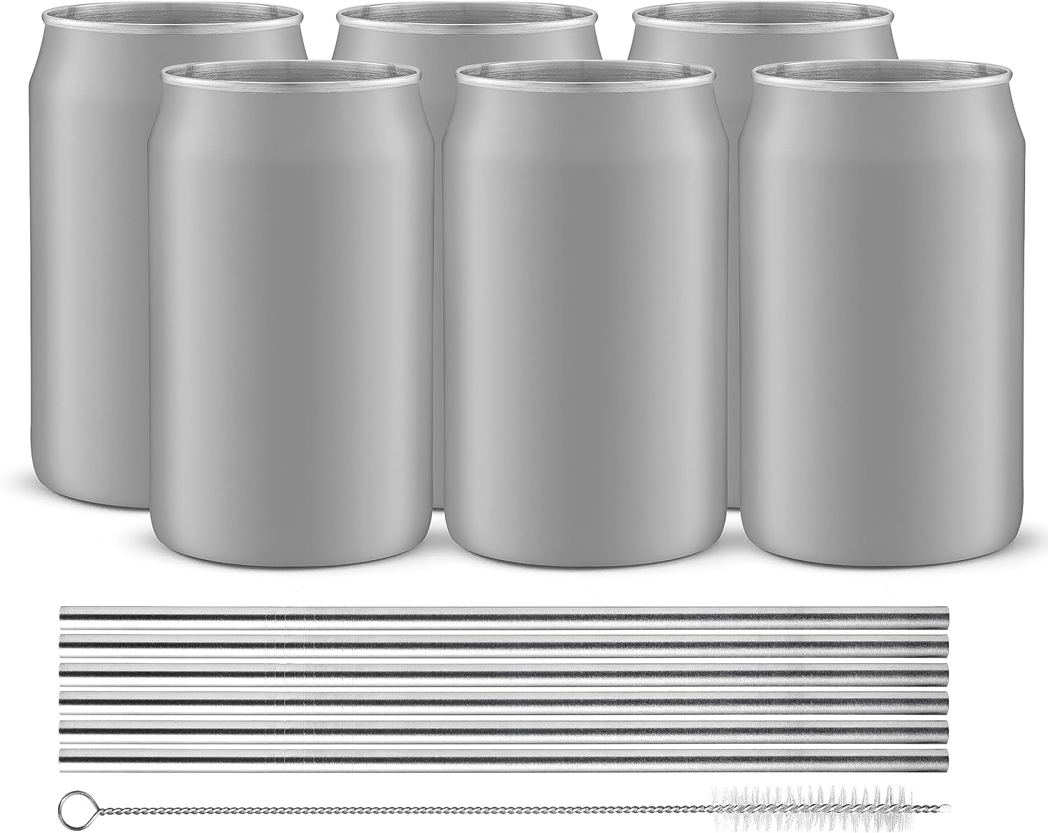 Set of 6 Metal Beer Can Shaped Tumblers with Straws and Brush ...