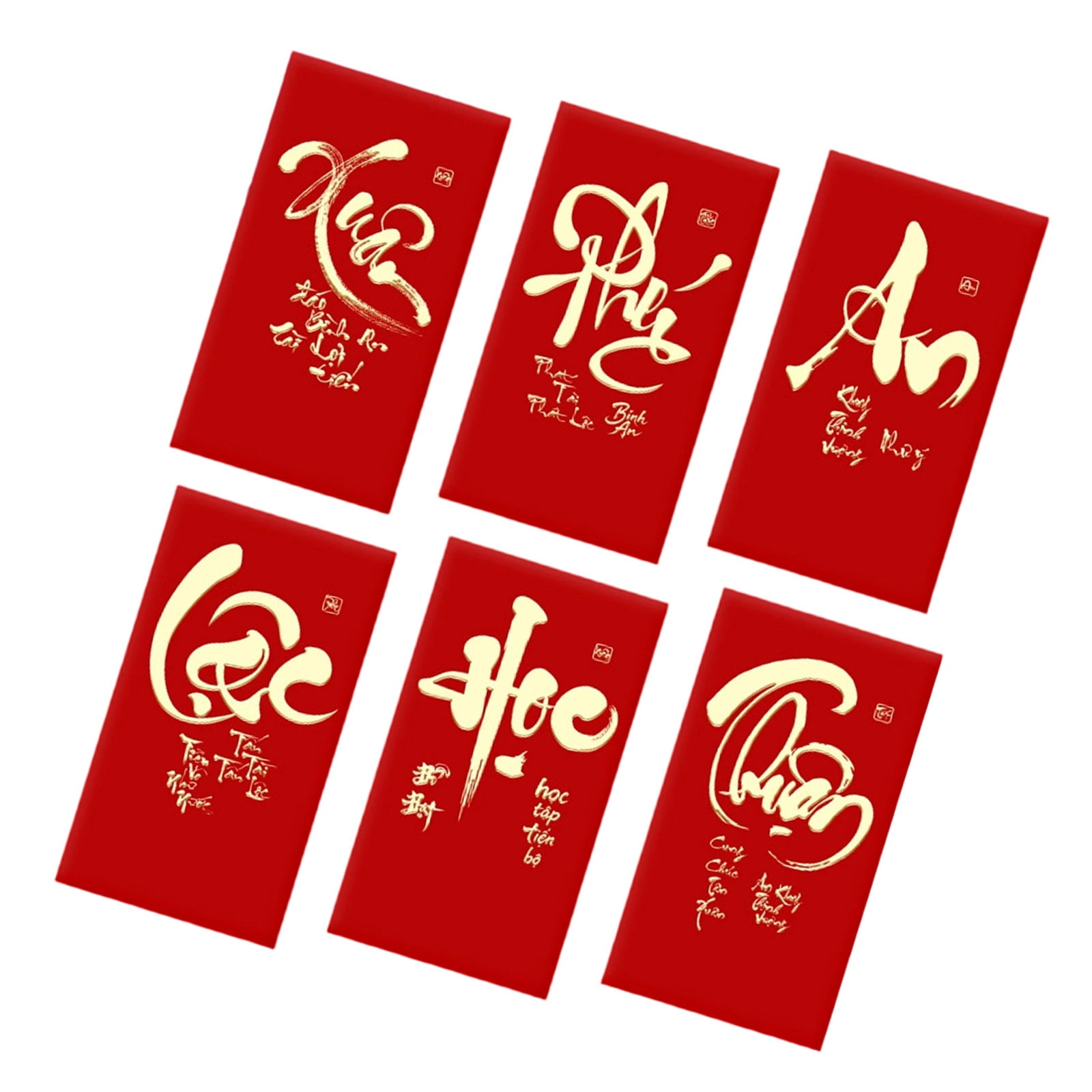 Set of 6 Metallic Glitters Red Packets Frosted Surfaces Vietnamese ...