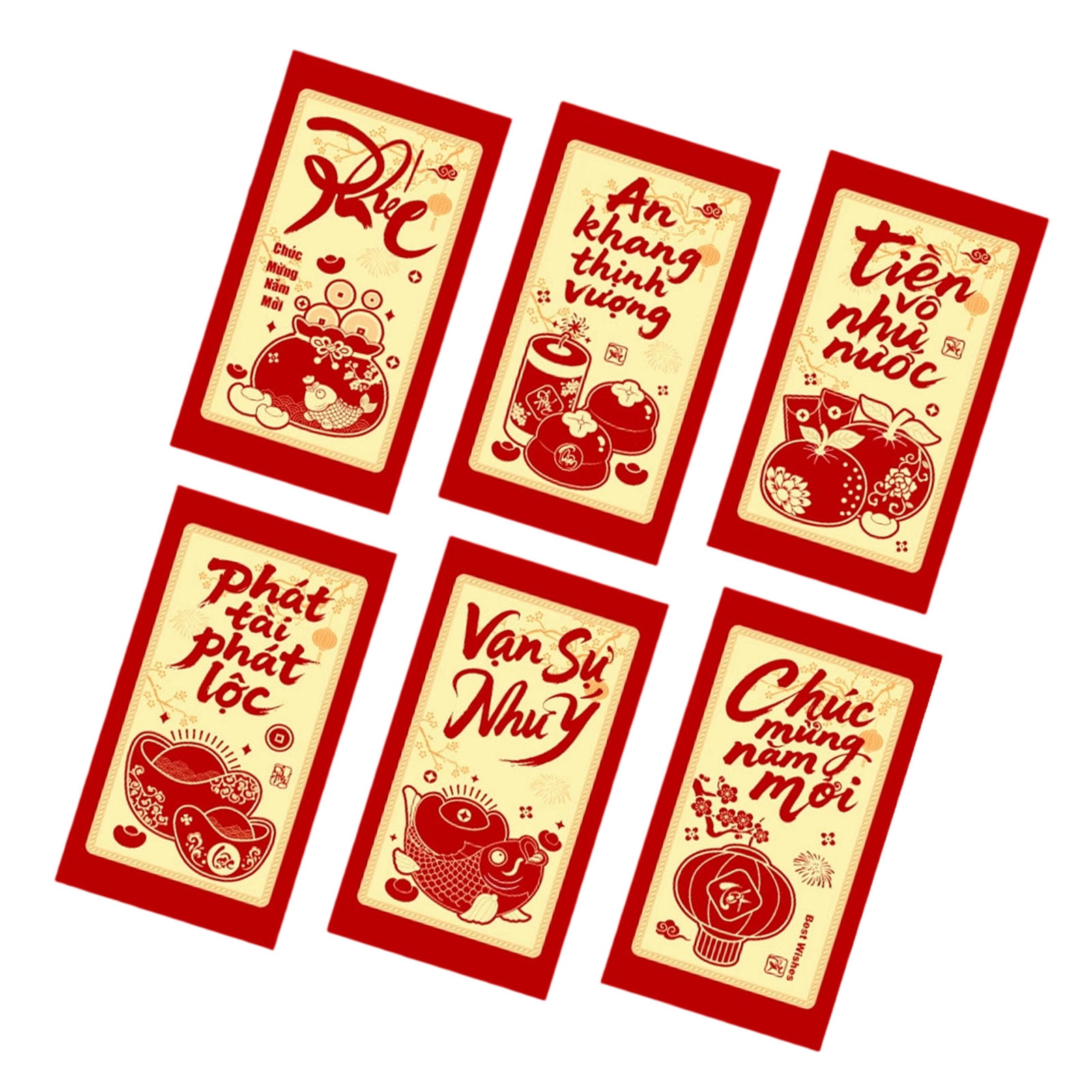 Set of 6 Metallic Glitters Red Packets Frosted Surfaces Vietnamese ...