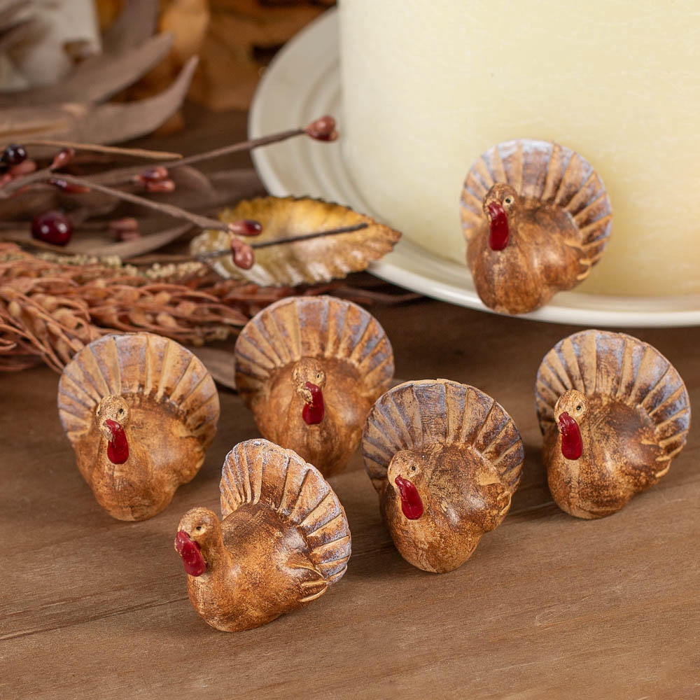 Set of 6 Mini Resin Thanksgiving Turkeys - Festive and Unique Table ...