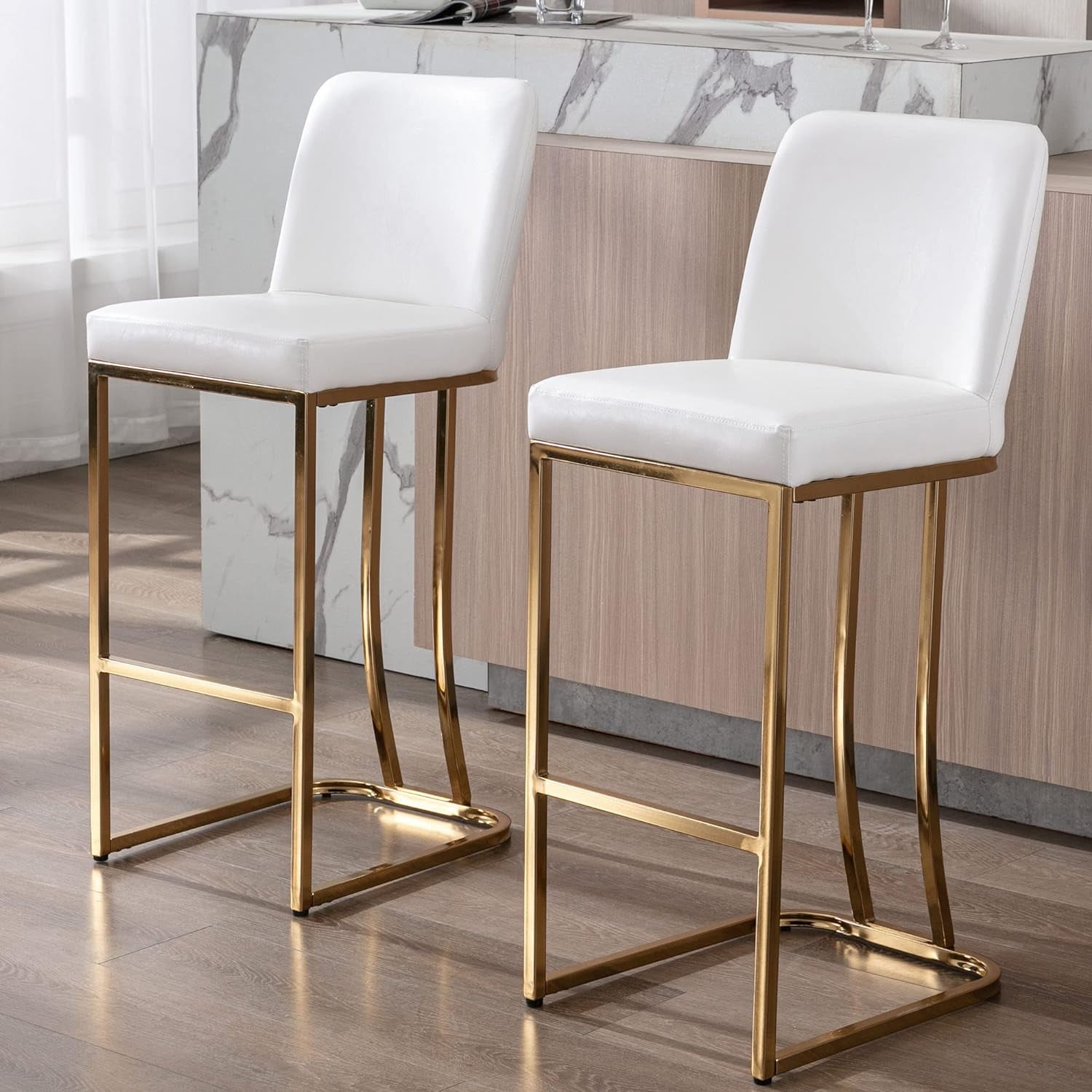 Set of 6 Modern Mid-Century Style Faux Leather Barstools with Gold ...
