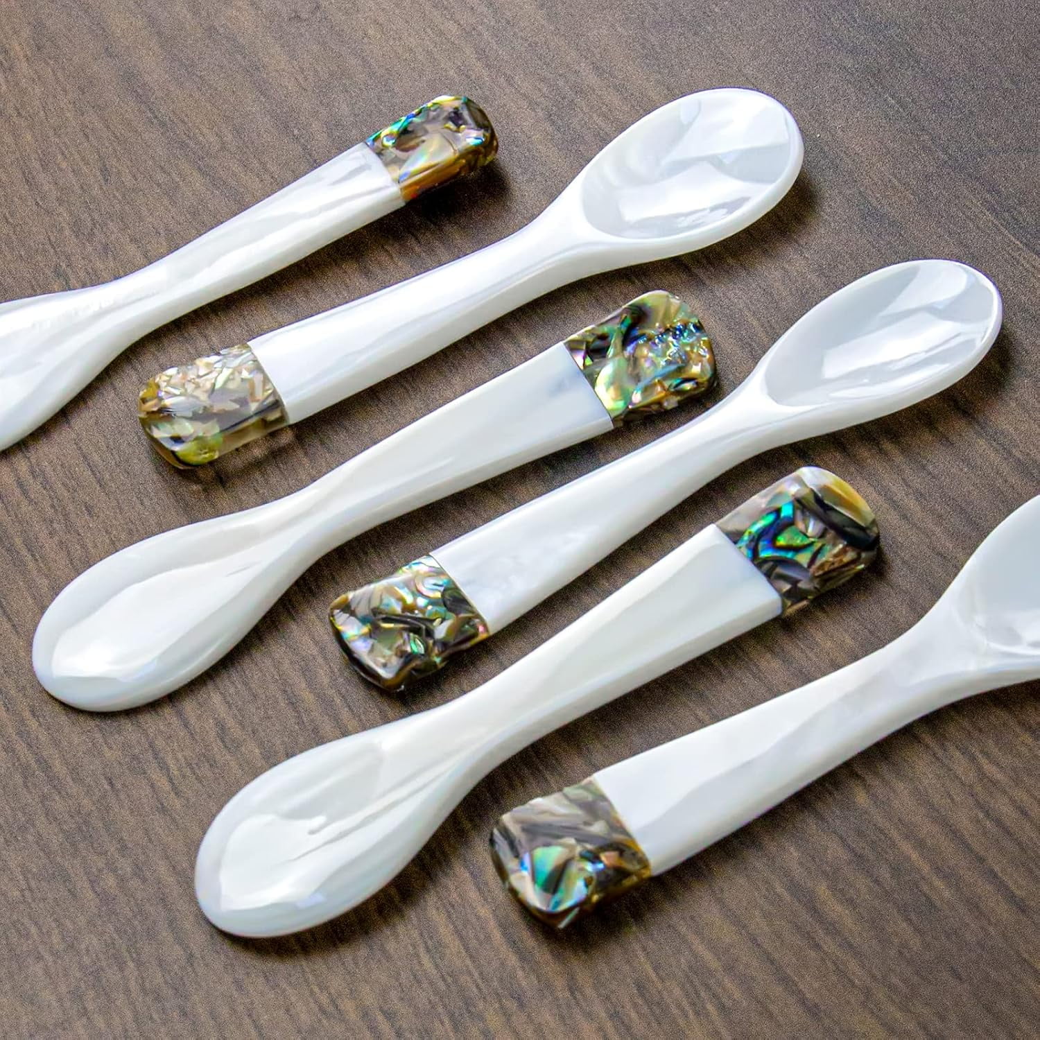 Set of 6 Mother of Pearl MOP Caviar Spoons with Green Abalone ...