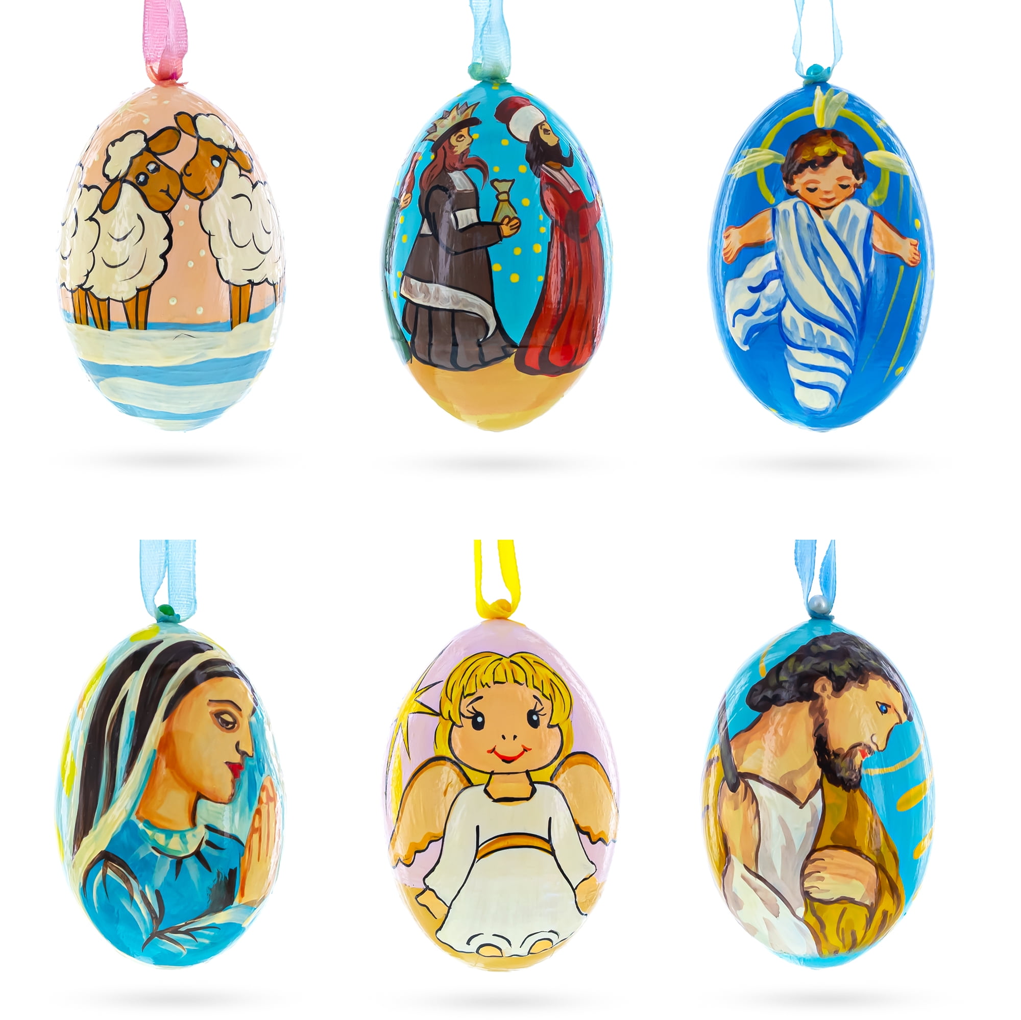 Set of 6 Nativity Scene Ukrainian Wooden Christmas Ornaments 3 Inches ...