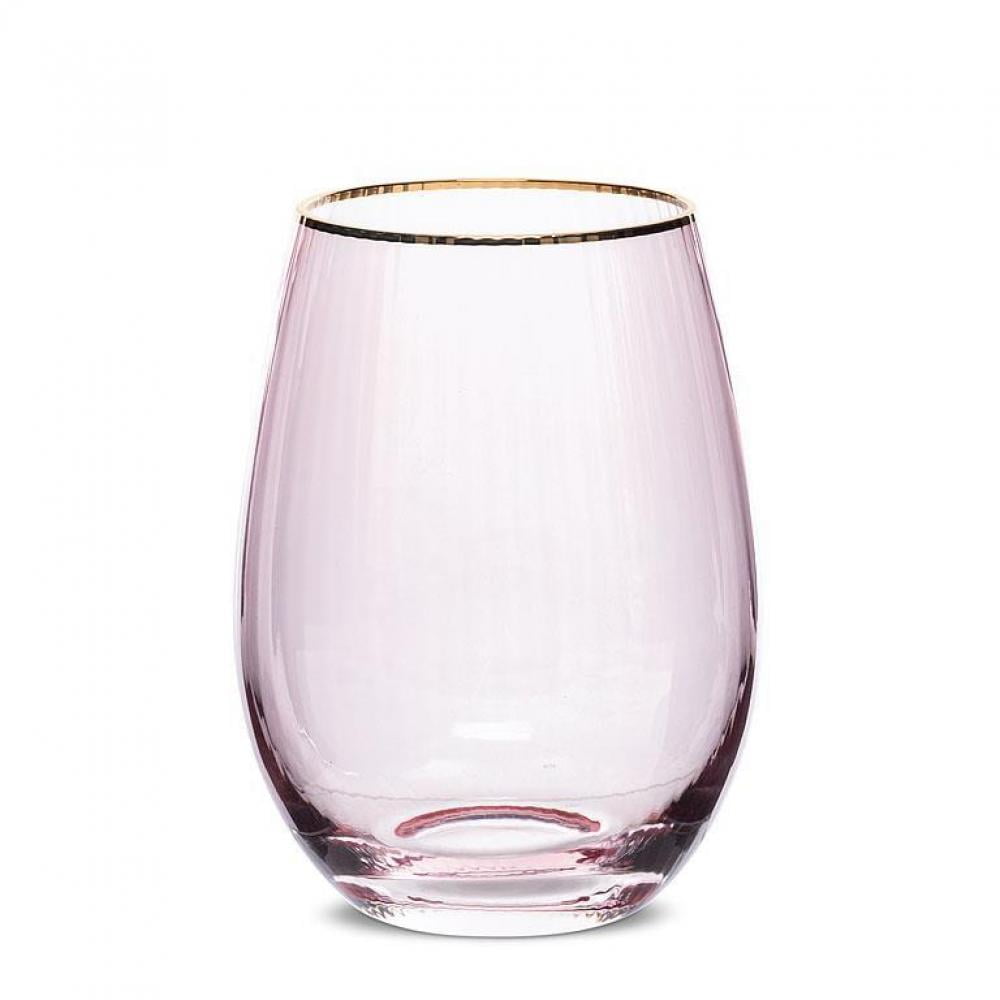 Set of 6 Optic Stemless Goblet With Gold Rim Glass - Walmart.com