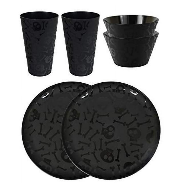 Set of 6 Piece Black Halloween Dinnerware Set! Reusable Spooky Plates ...