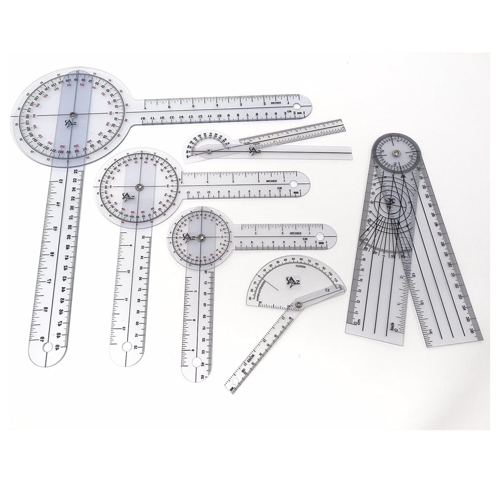 Set of 6 Piece Spinal Finger Goniometer Protractor Ruler 360 Degree 12 ...