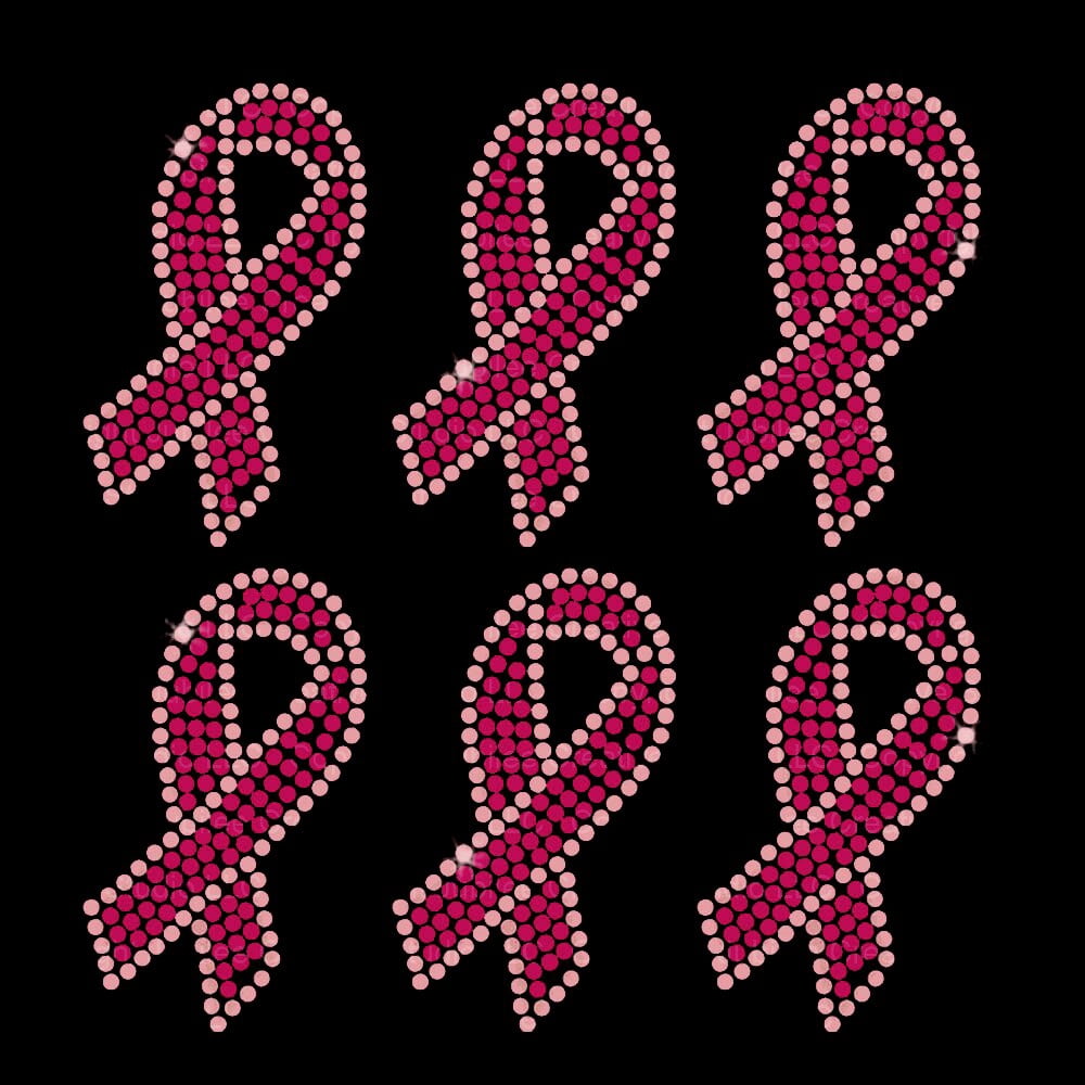 Set of 6 Pink Ribbon Breast Cancer Awareness Iron-on Rhinestud Transfer ...