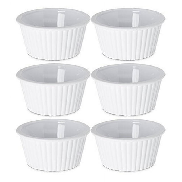 Set of 6 Plastic White Fluted Round Stackable 4 oz Ramekins - Perfect ...