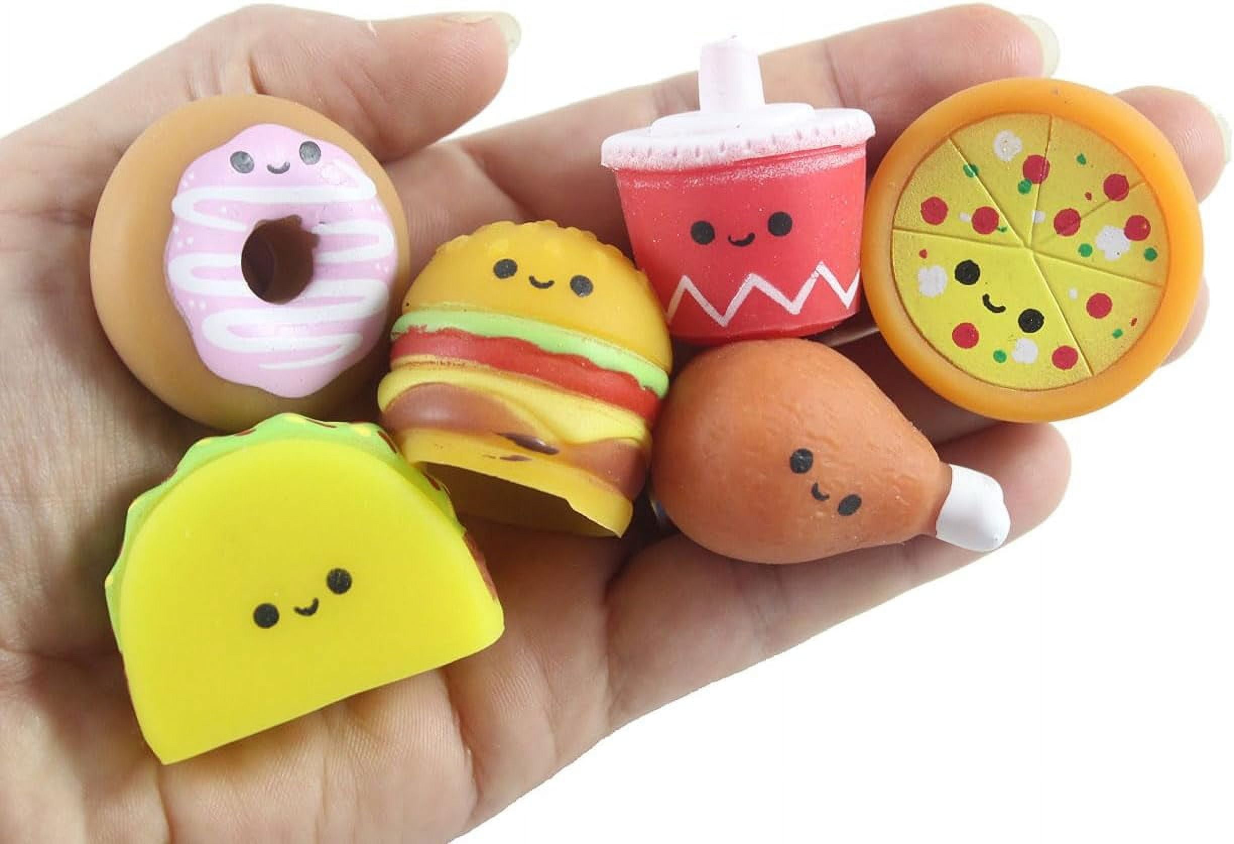 Set of 6 RANDOM Fast Food Junk Snack Mochi Squishy Kawaii Cute Individually Wrapped Toys Sensory Stress Fidget Party Favor Toy