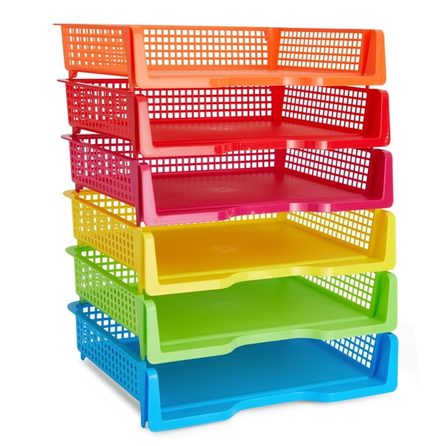 Walmart 6-Pack Colorful Stackable Desk Trays for Paper Sorting, Letter ...
