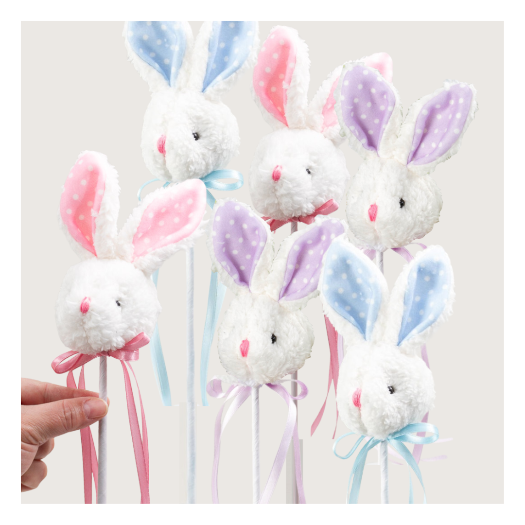 Set of 6 Randomly Assorted Pastels Plush Bunny Head Picks - For Easter ...