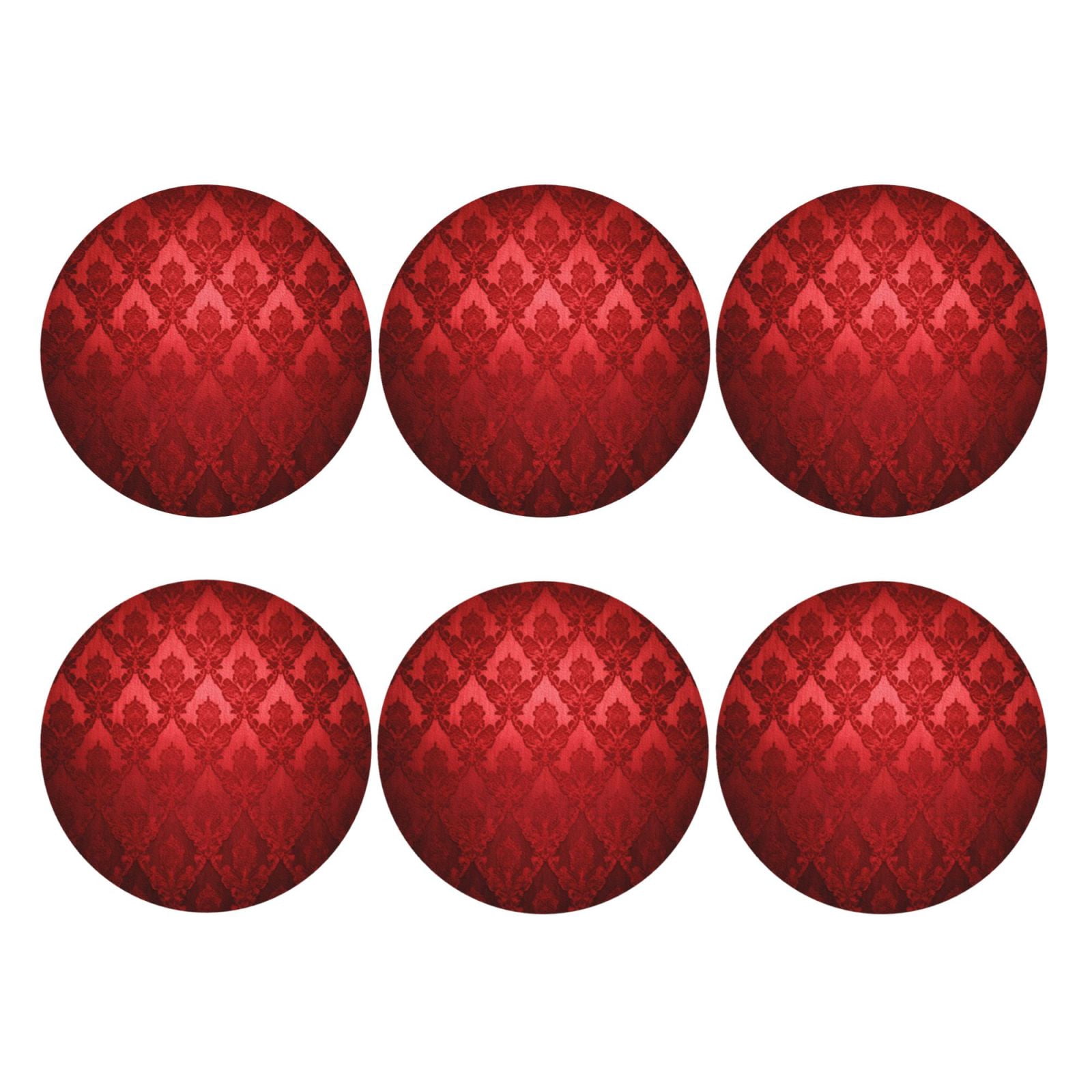 Set of 6 Red Damask Drink Coasters for Coffee Table Leather Coaster for ...