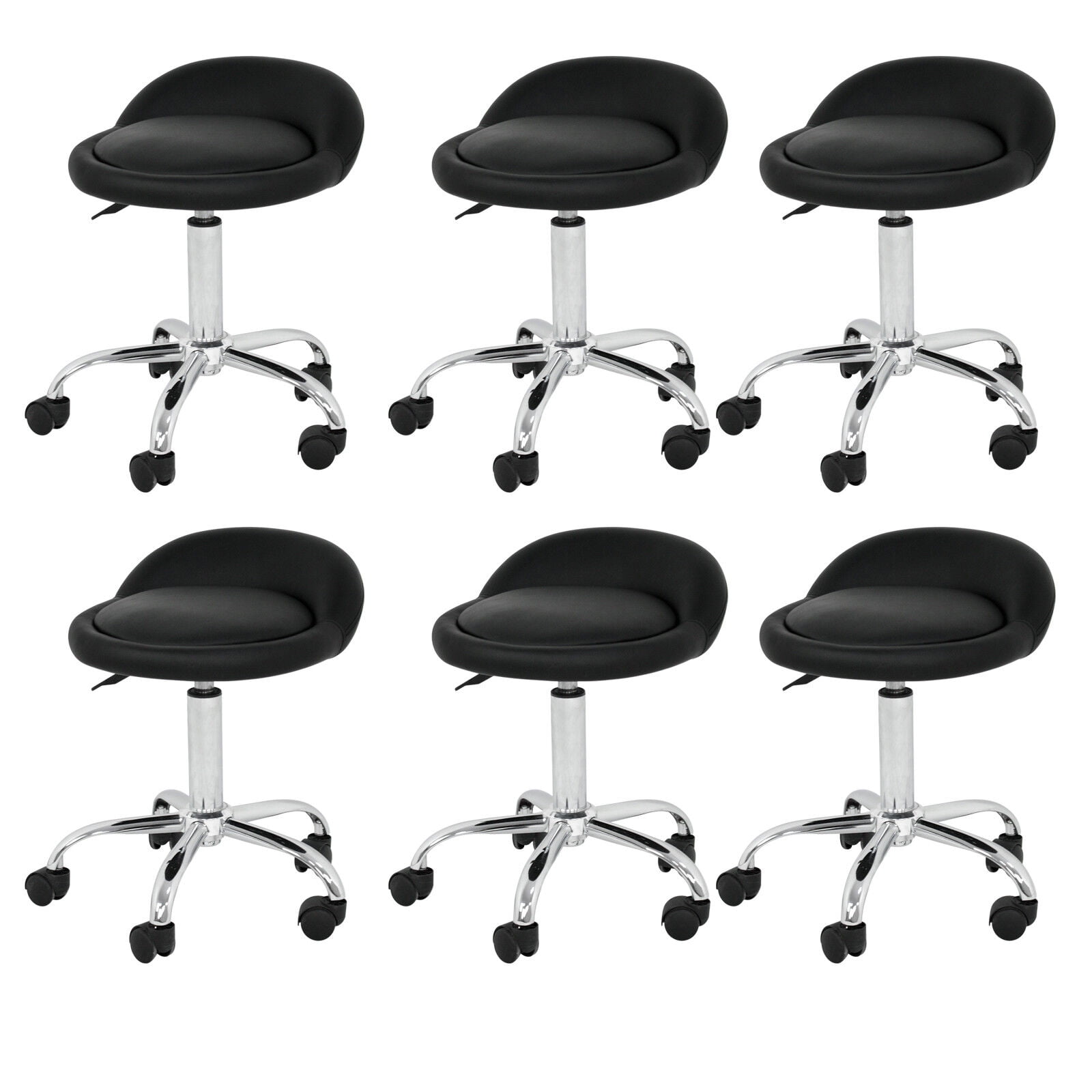 Set of 6 Salon Stool with Back Rest Saddle Rolling Hydraulic Spa Stools ...