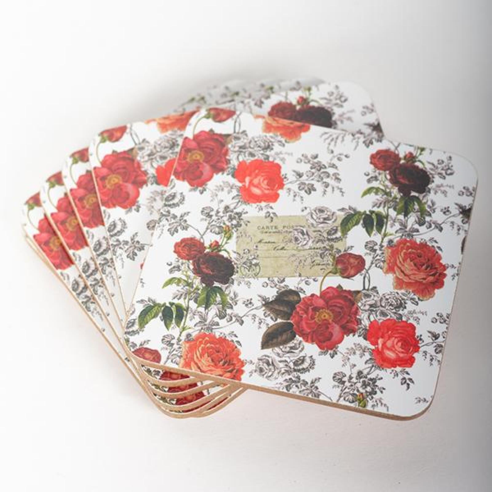 Set of 6 Set Of 6 Square Red Roses Coasters - Walmart.com