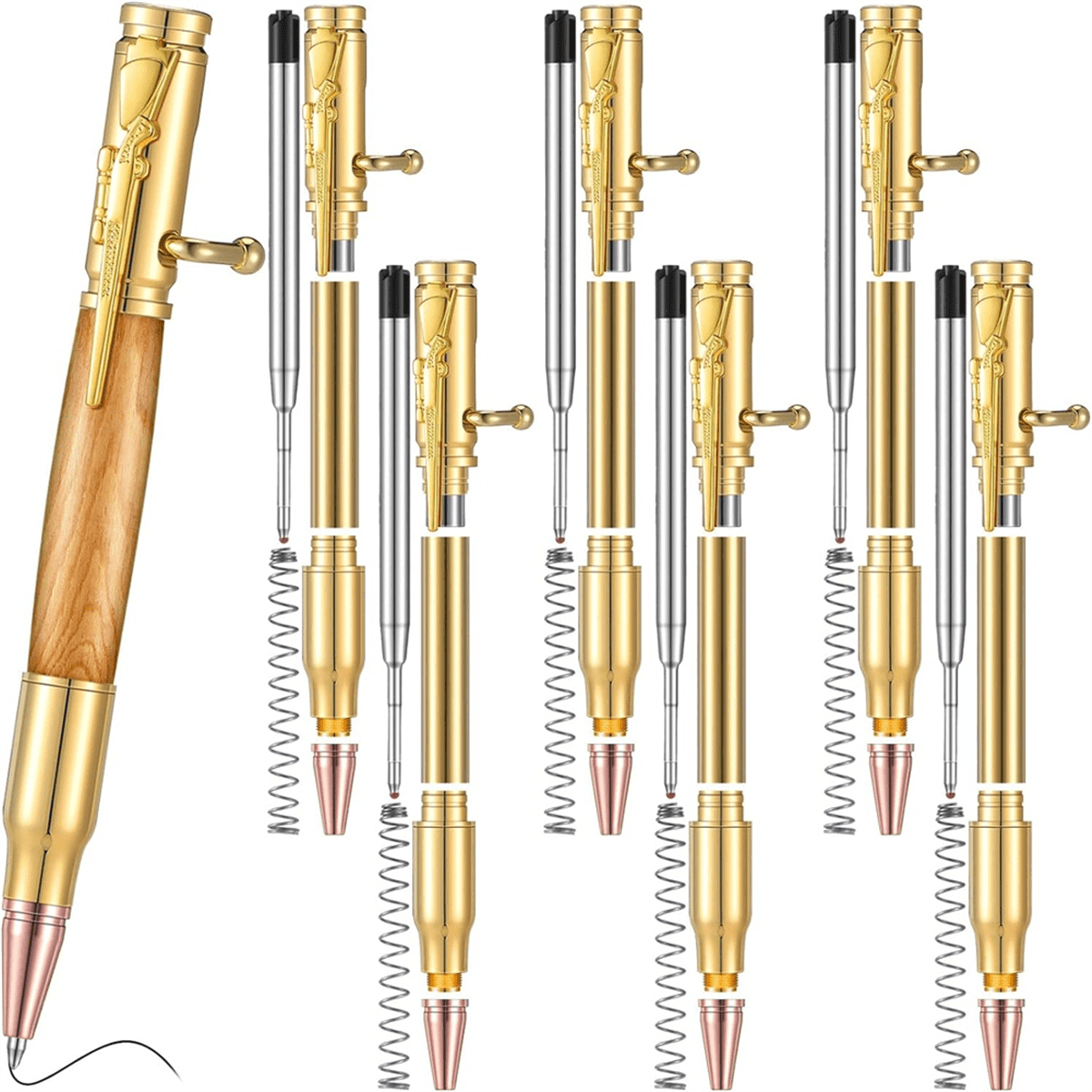 Set of 6 Slim Pens, Multi-Color Wooden Swivel Pen Set with Refill Shaft ...