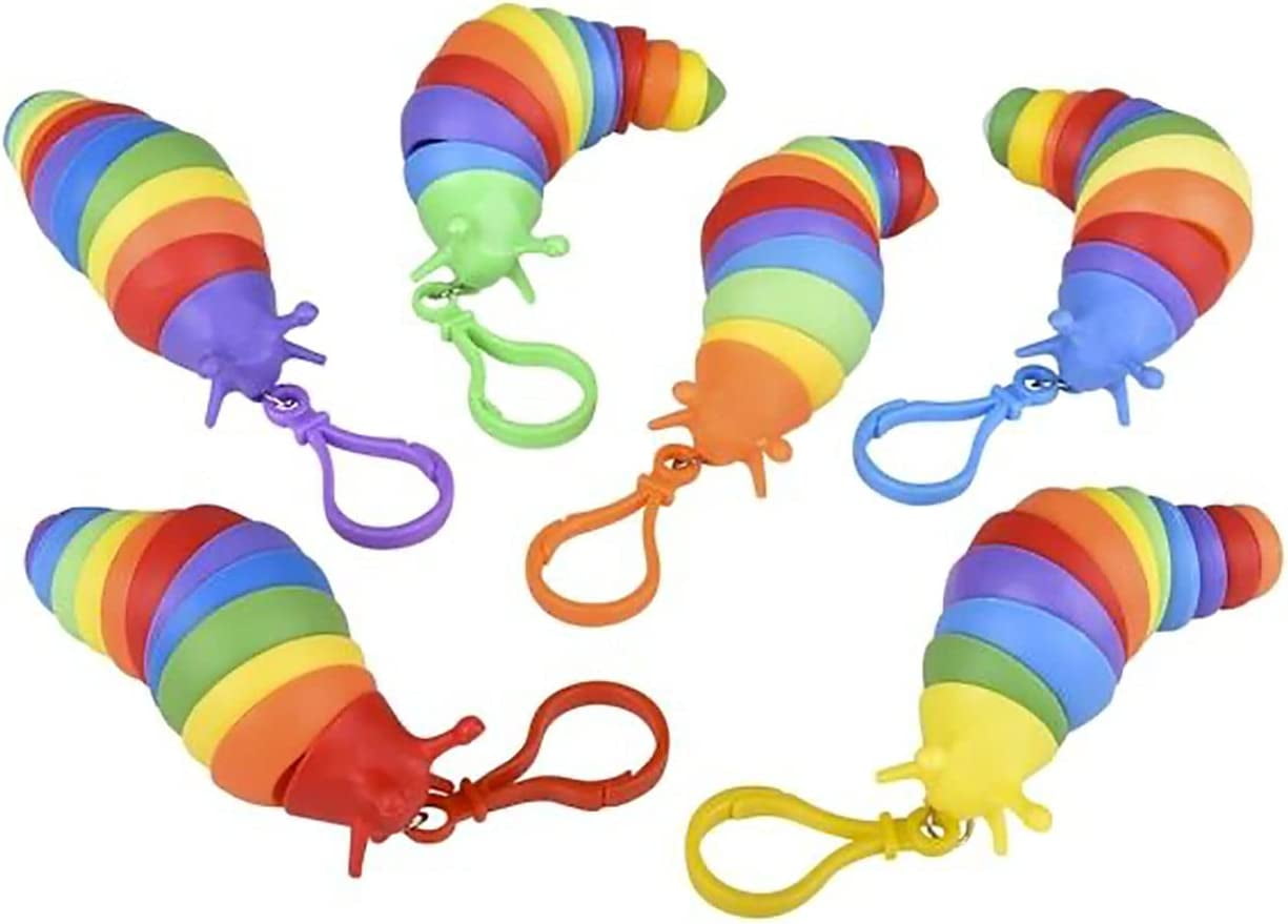 Set of 6 Small Sensory Fidget Slug Toy with Clip - Articulated Jointed ...