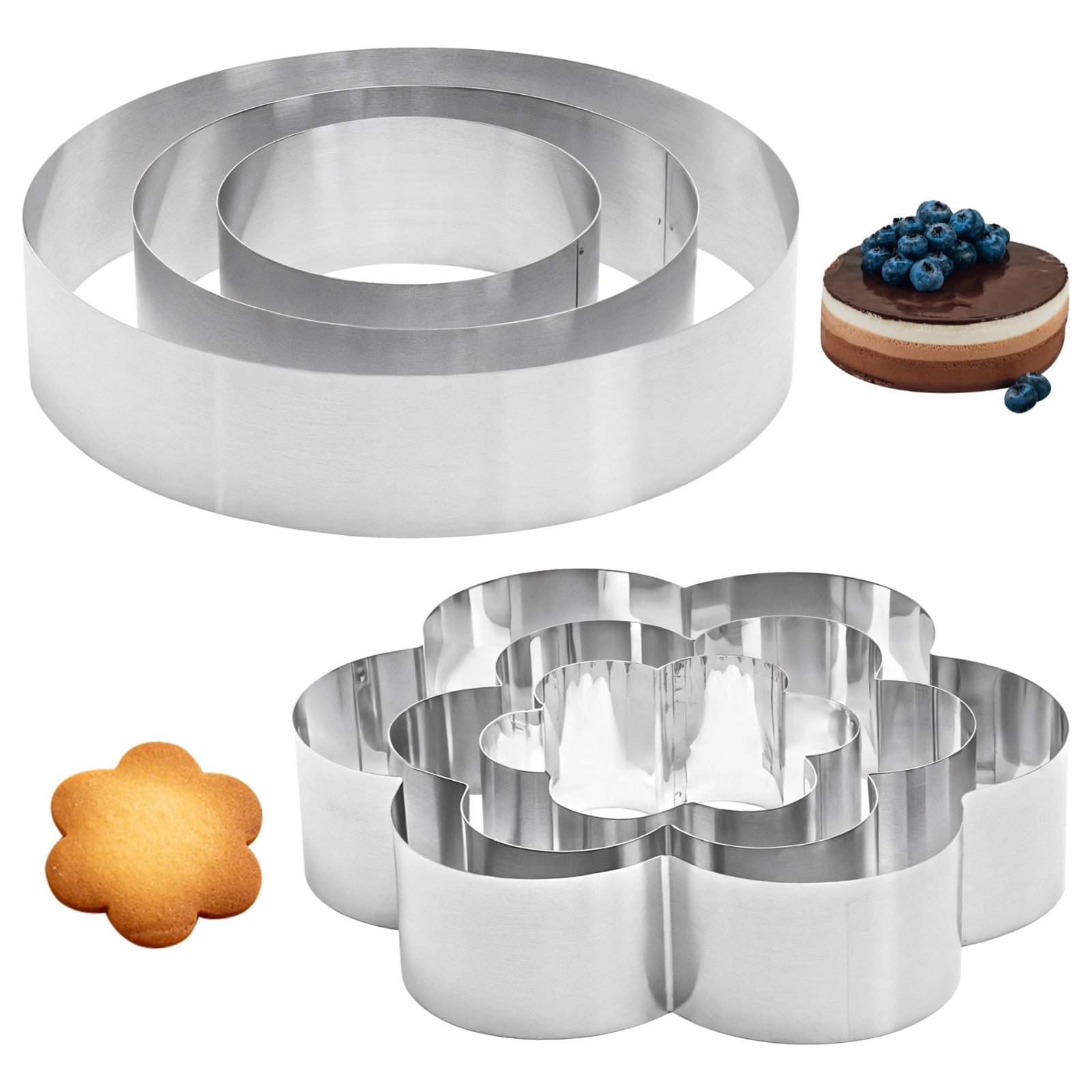 Set of 6 Stainless Steel Cake Ring Molds, Cake Mold 6", Includes 3 ...