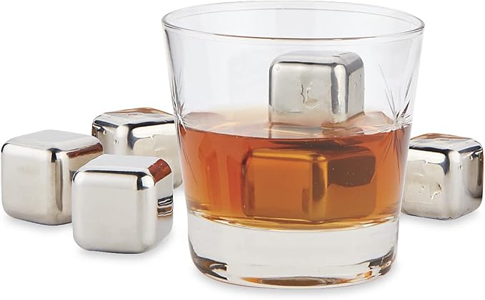 Set of 6 Stainless Steel Ice Cubes, Metal Chilling Rocks, Reusable ...