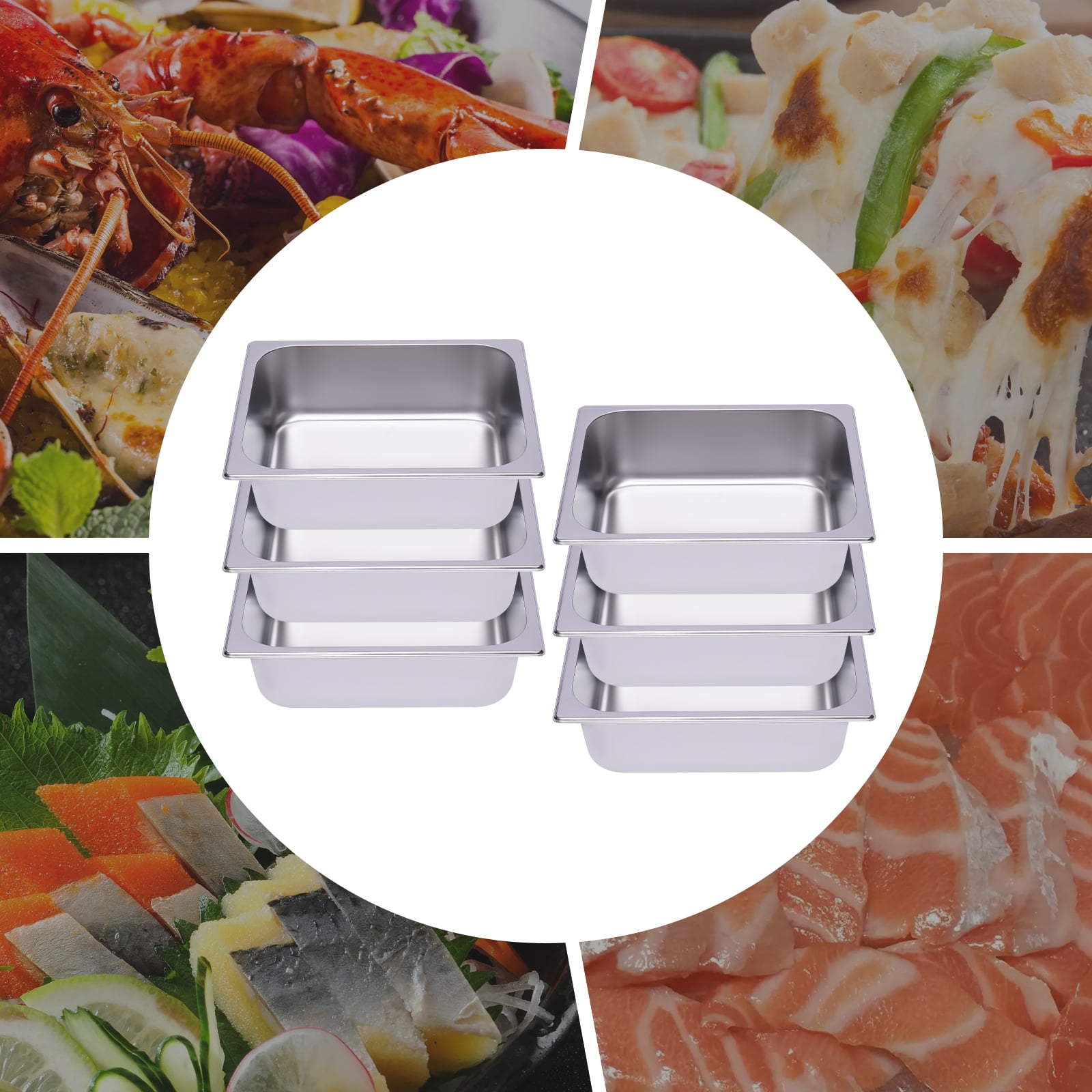 Set of 6 Stainless Steel Steam Table Pans, 12.99"x10.24"x3.94" Deep ...