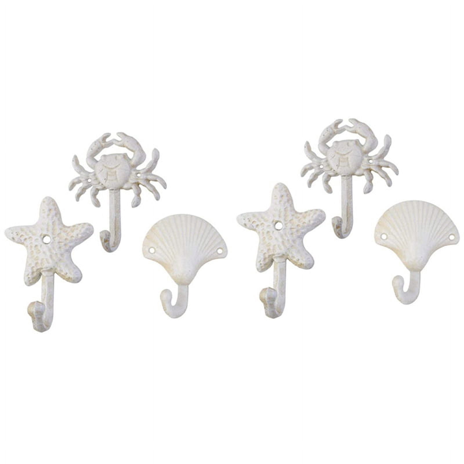 Set of 6 Starfish Seashell Crab Cast Iron Decorative Wall Hooks Coats ...