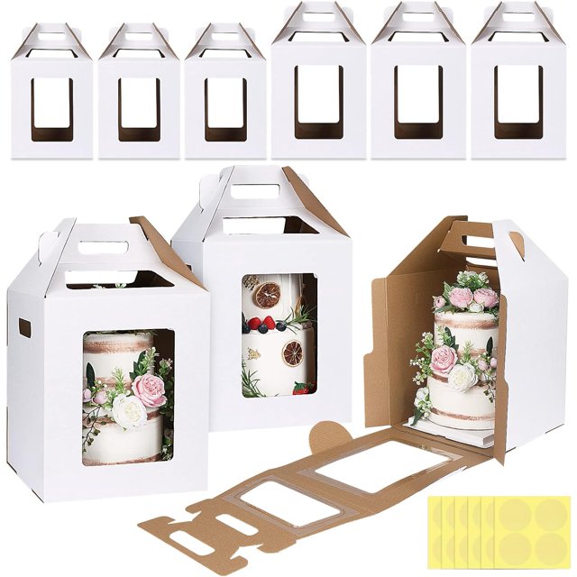 Set of 6 Tall Cake Boxes with Window, Large Tiered 2 Sizes 10x10x12 ...
