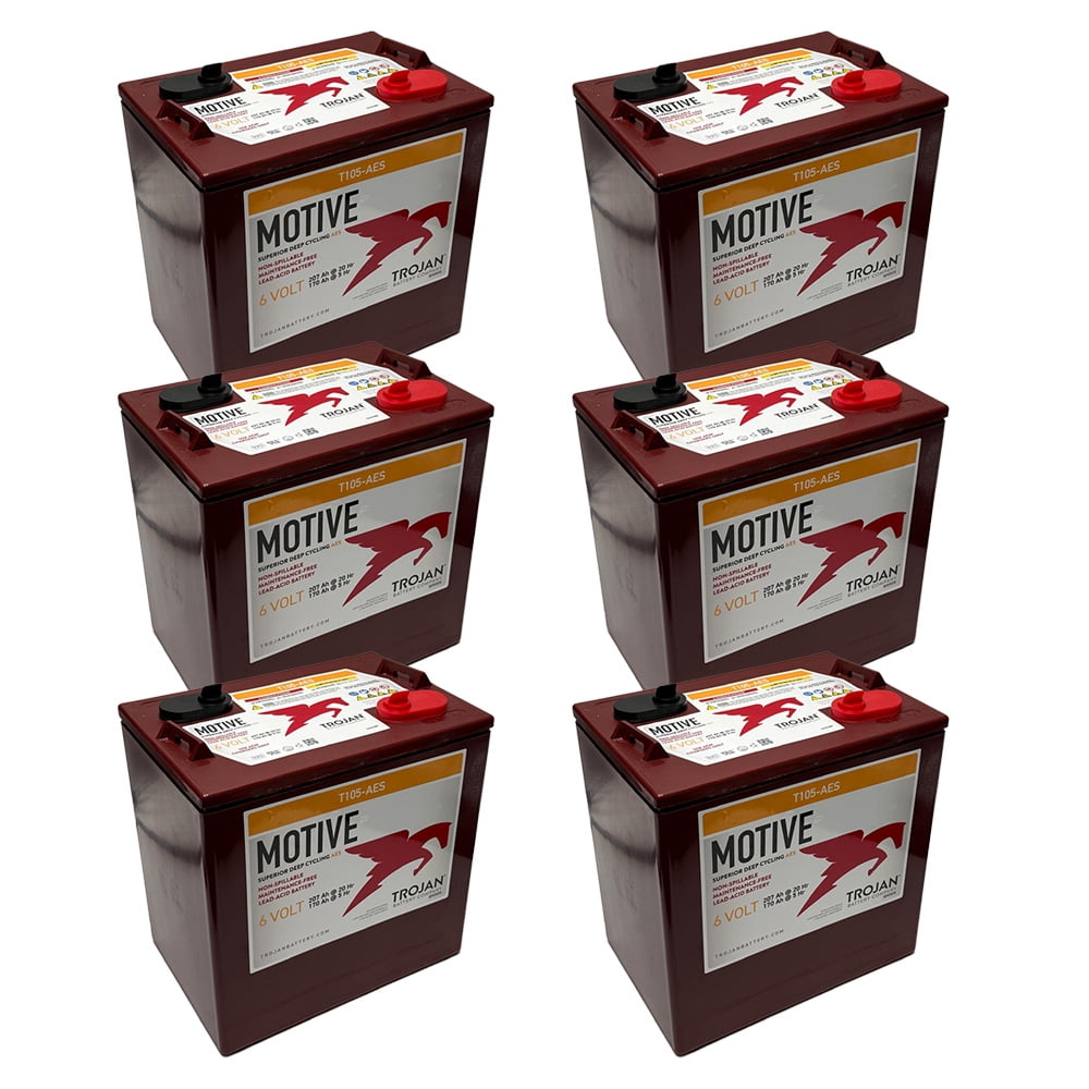 Set of 6 | Trojan T105-AES 6 Volt Deep Cycle AGM Battery | Maintenance ...