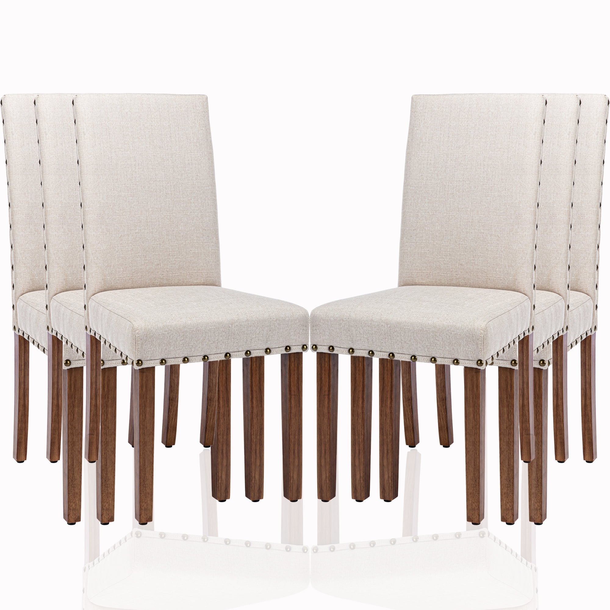 Set of 6 Upholstered Dining Chairs, with Nailhead Trim, Padded Seat ...