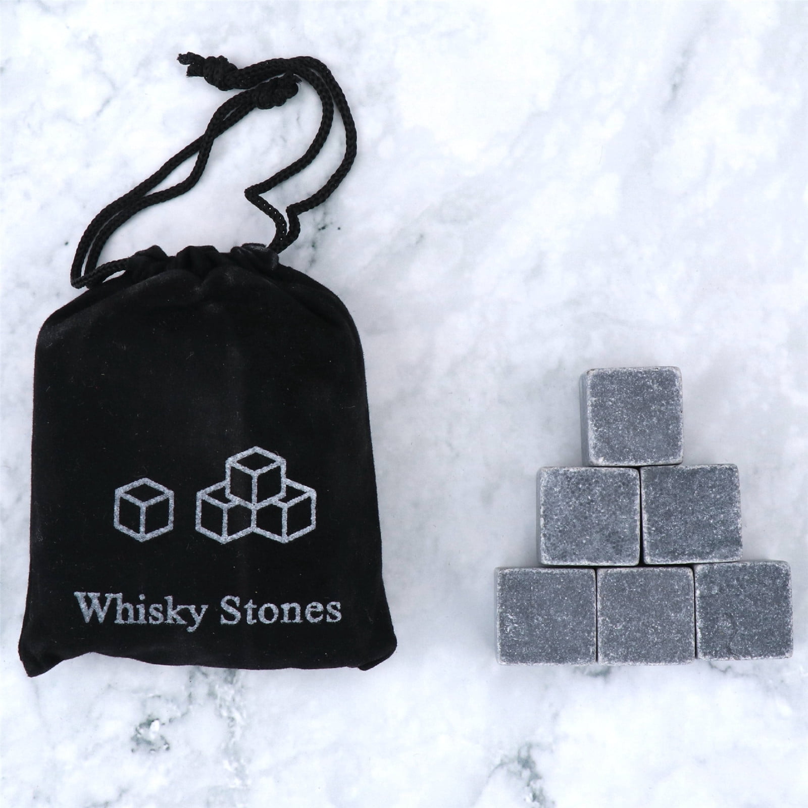 Set of 6 Whiskey Chilling Stones, Reusable Ice Cubes with Velvet Pouch ...