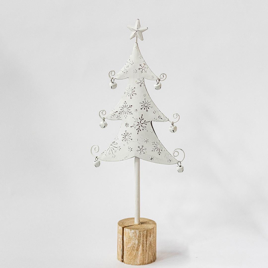 Set of 6 White Metal Tree With Bells On A Wooden Base Figurine ...