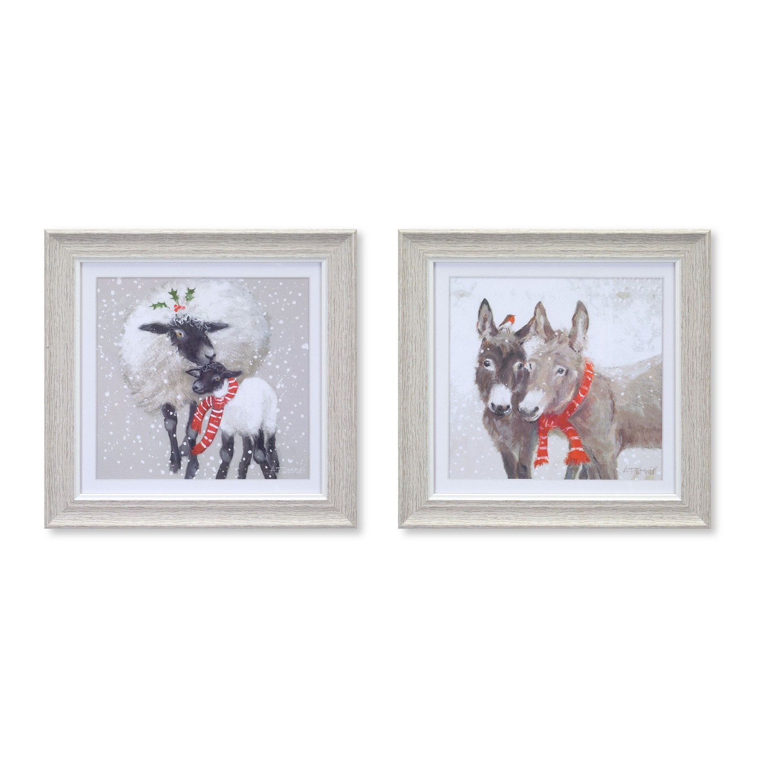 Set of 6 White and Gray Assorted Donkey and Sheep Print Frame 24 ...