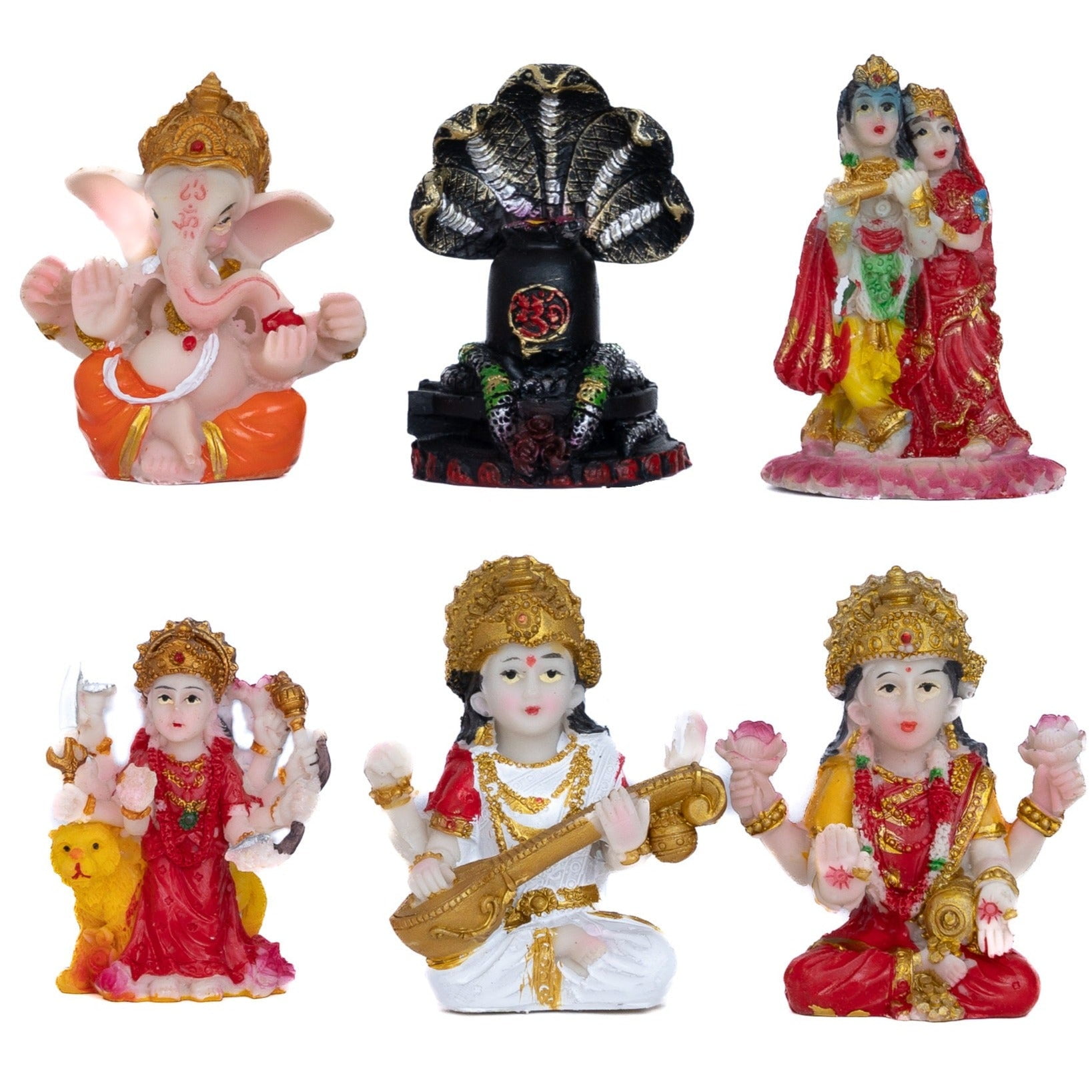 Set of 6 mini indian hindu god figurines, hindu god statues, pooja room ...
