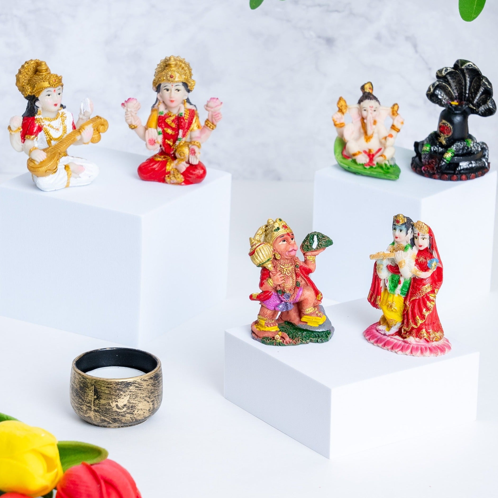 Set of 6 mini indian hindu god figurines, hindu god statues, pooja room ...