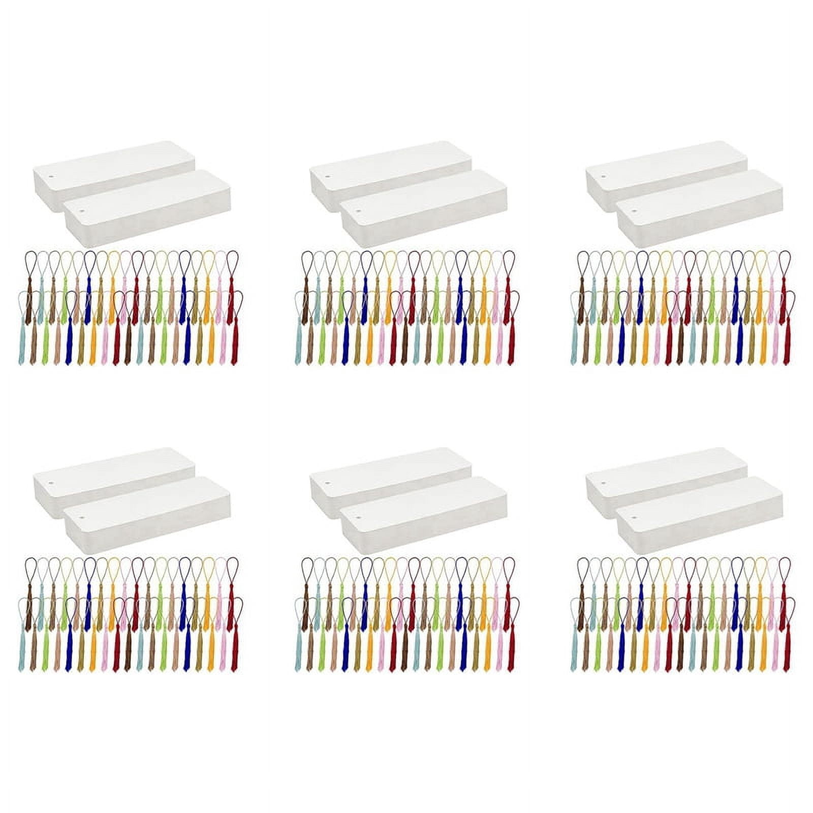 Set of 600 Blank Bookmarks with Colorful Tassels Crafting Material Pack ...
