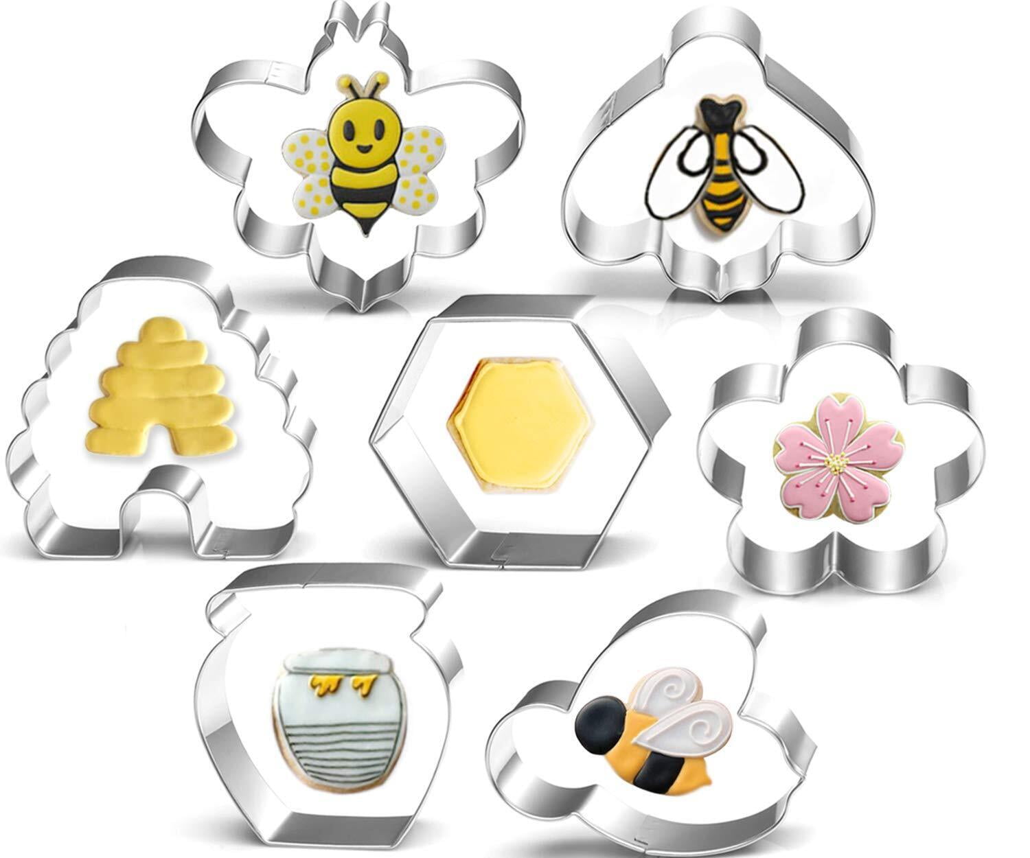 Set of 7 Bumblebee Honeycomb Bee Cookie Cutter Icing Stamp Embossers ...