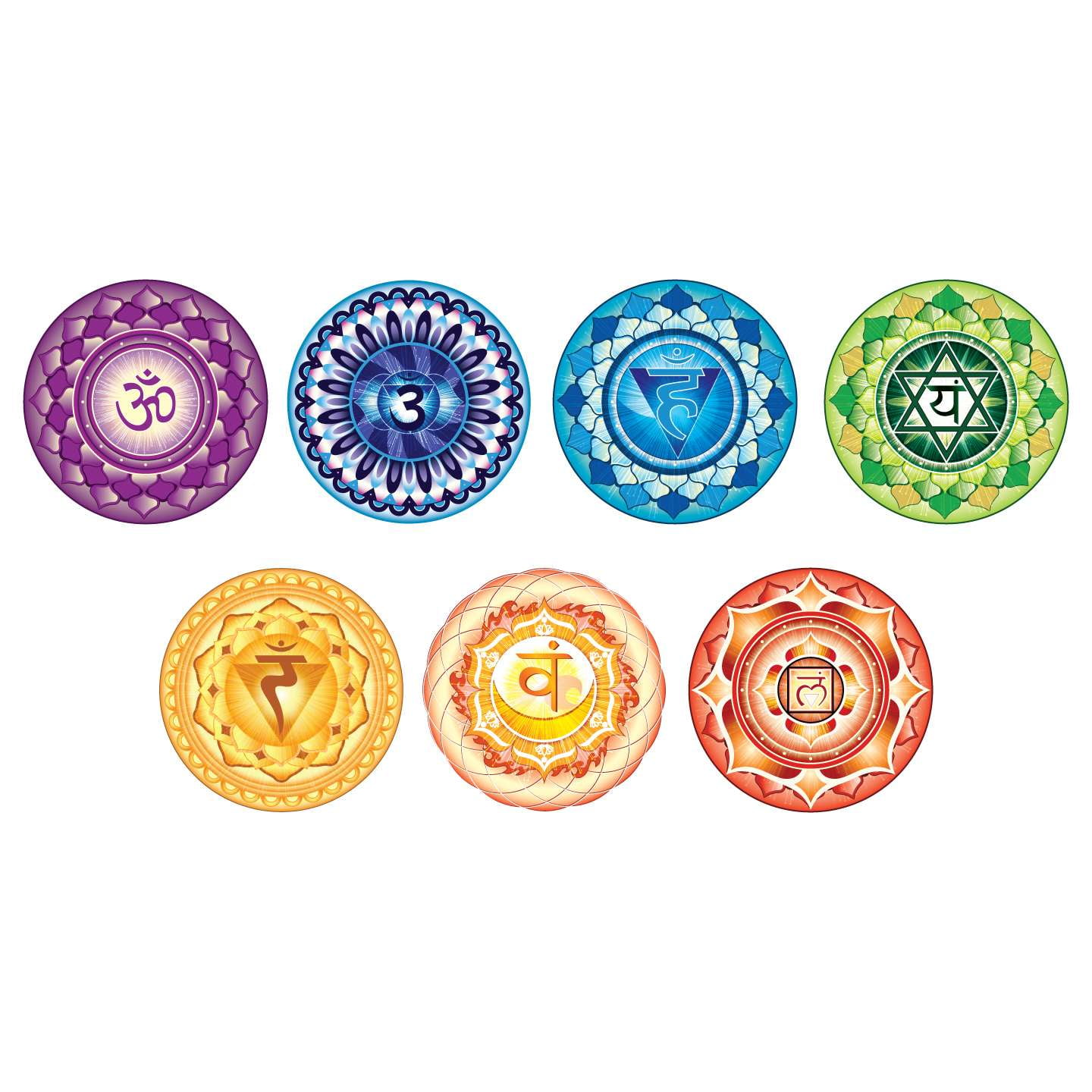 Set of 7 Chakra Meditation Symbols Vinyl Wall Decal - Seven Colorful ...