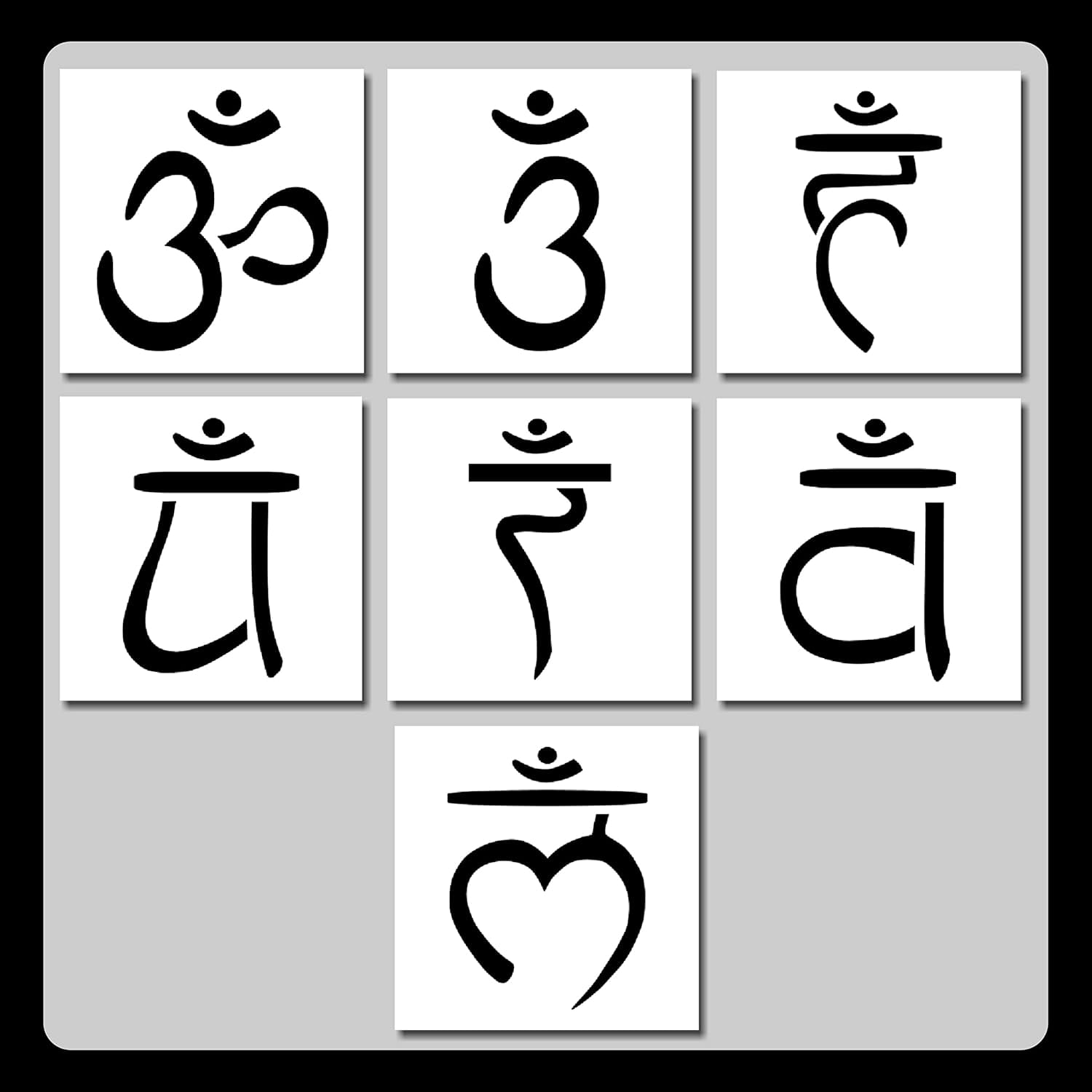 Set of 7 Chakra Symbols Stencils Crown, Third Eye, Throat, Heart, Solar ...
