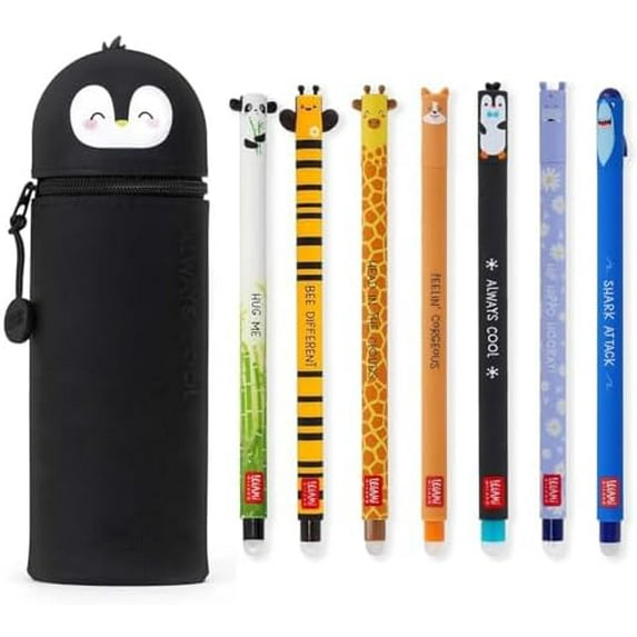 - Set of 7 Erasable Gel Pens + Penguin 2-in-1 Pencil Case - with ...